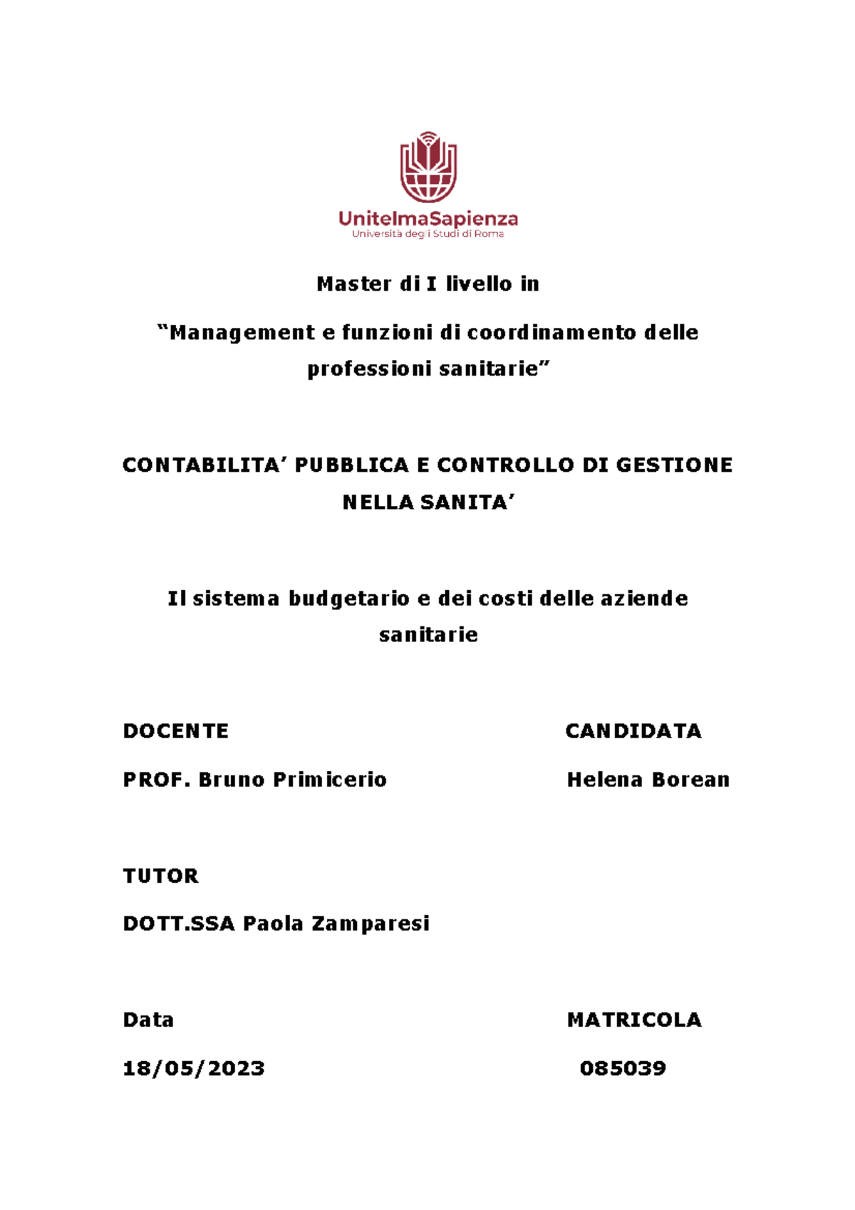 Verifica intermedia modulo 4 - Master di I livello in “Management e ...