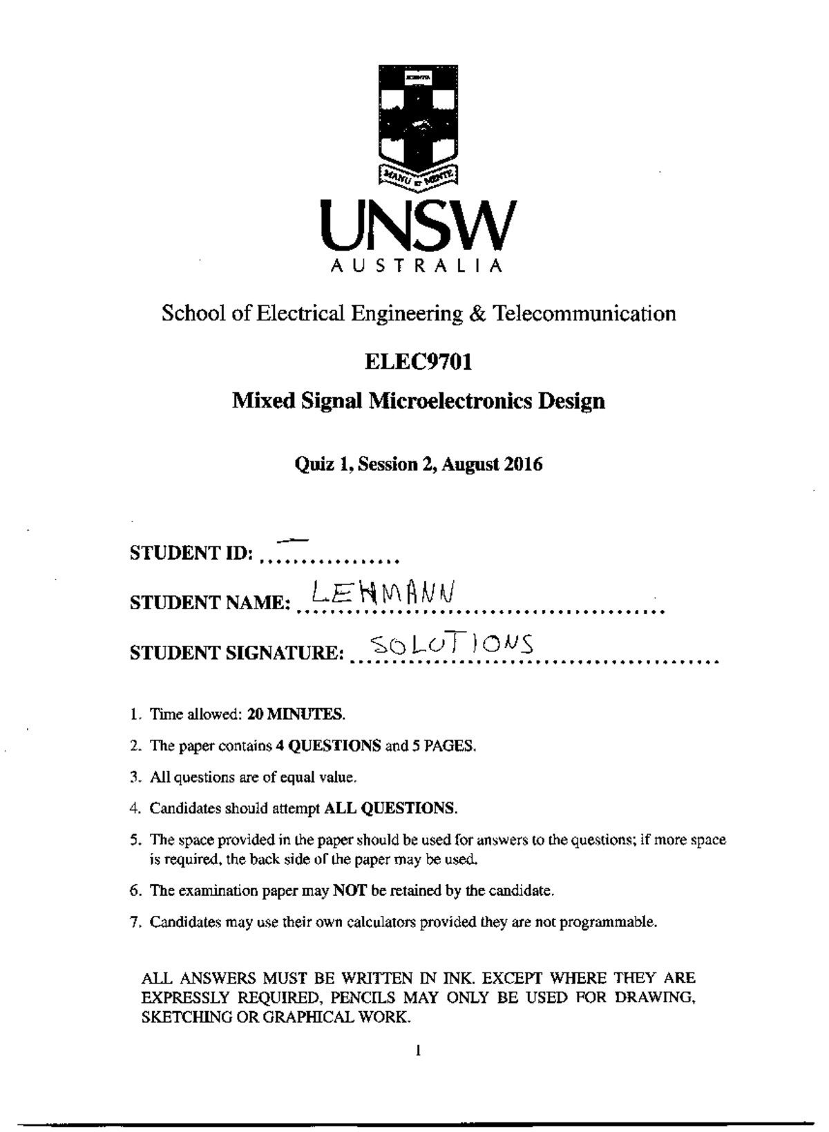 Quiz1-16s2-sol - Quiz1 - ELEC9701 - Studocu