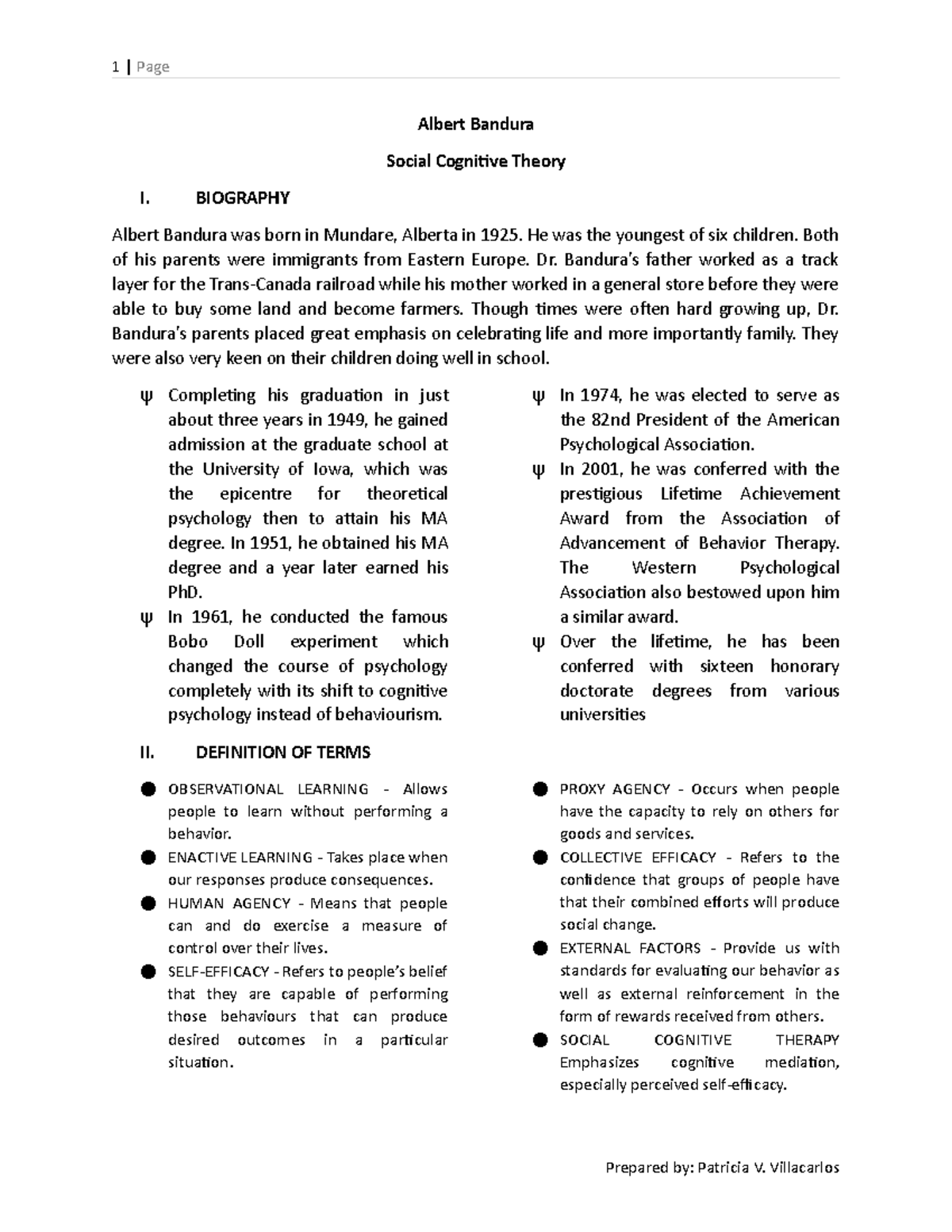 handout for bandura - 1 | Page Albert Bandura Social Cognitive Theory I ...