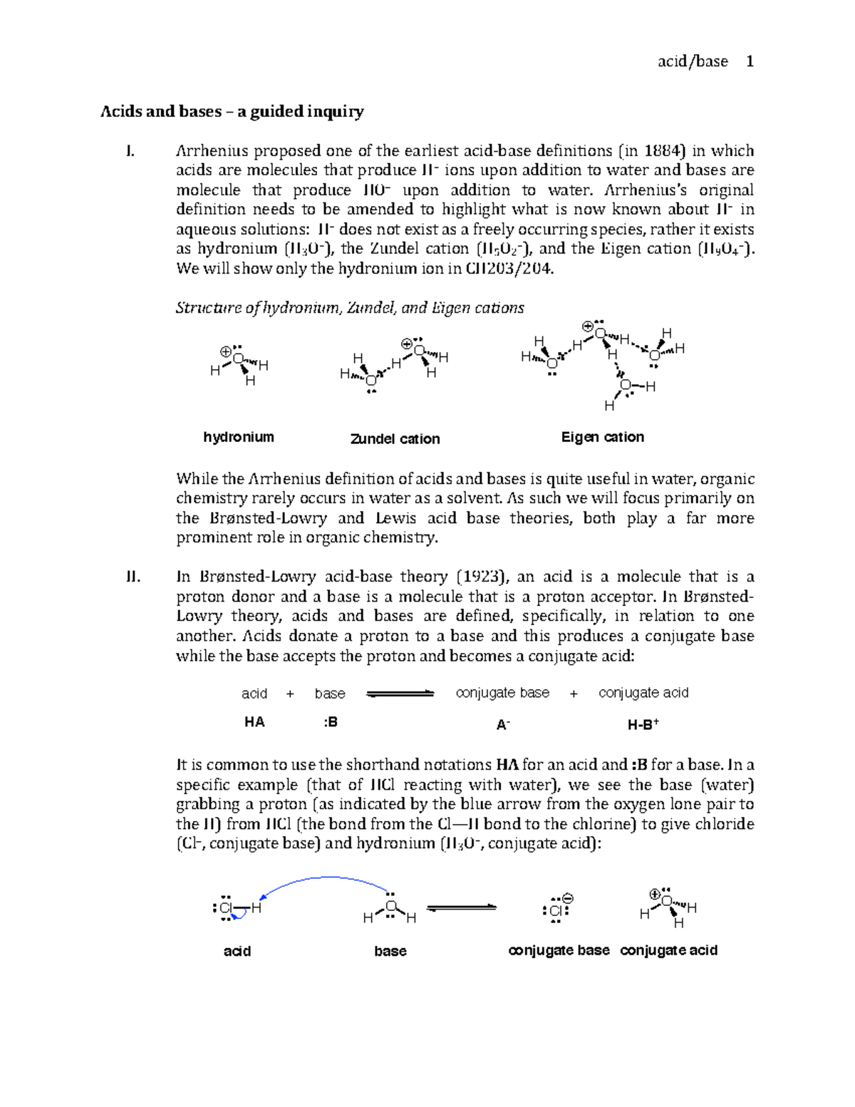 Acidsand Bases - 1 Acids and bases a guided inquiry I. Arrhenius ...