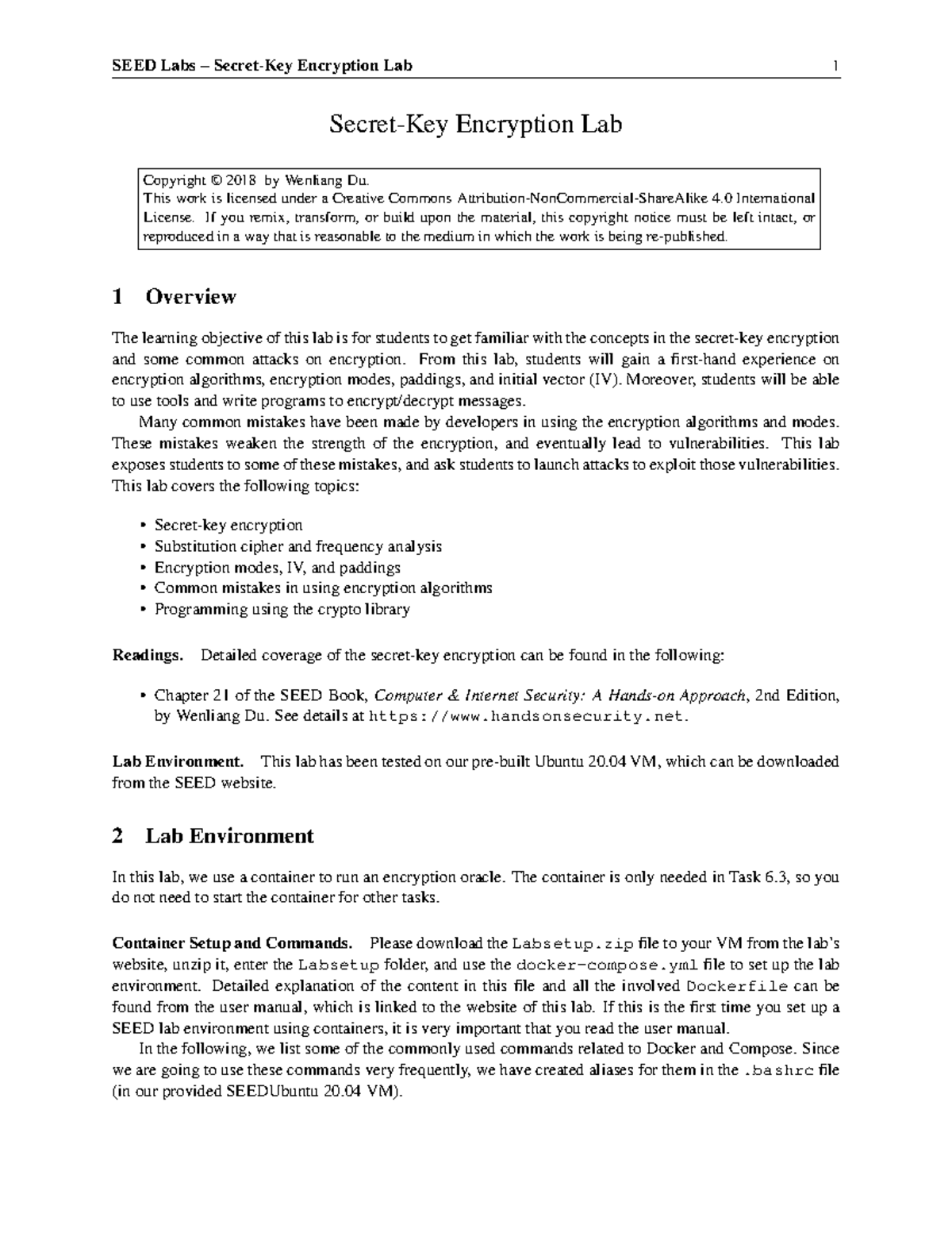 Crypto Encryption - Information security - Secret-Key Encryption Lab Copyright © 2018 by ...
