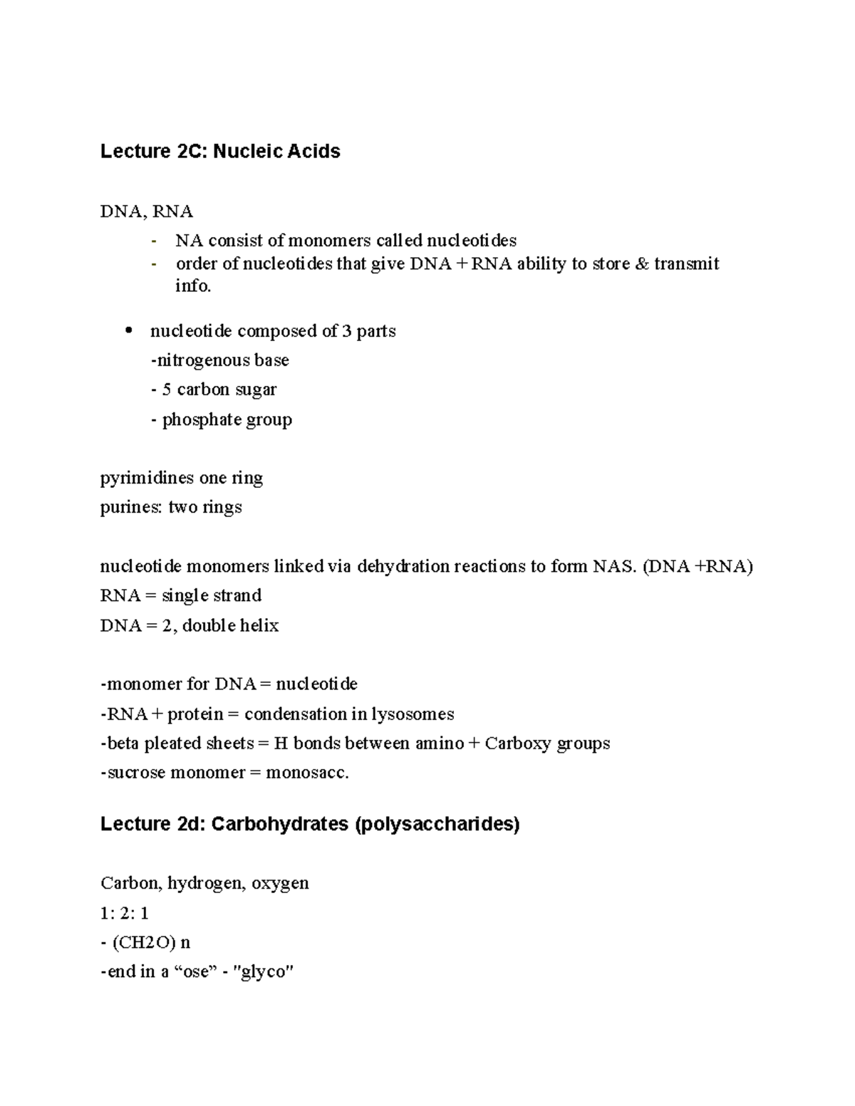 Lecture 2C 2D 2E - Mindy Mccarville Cell Biology Fall 2021 - Lecture 2C: Nucleic Acids DNA, RNA ...