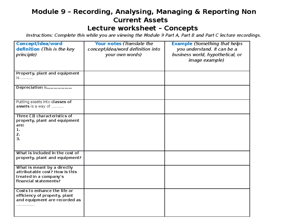 Module 9 Lecture worksheet s1 2023 - Module 9 – Recording, Analysing ...