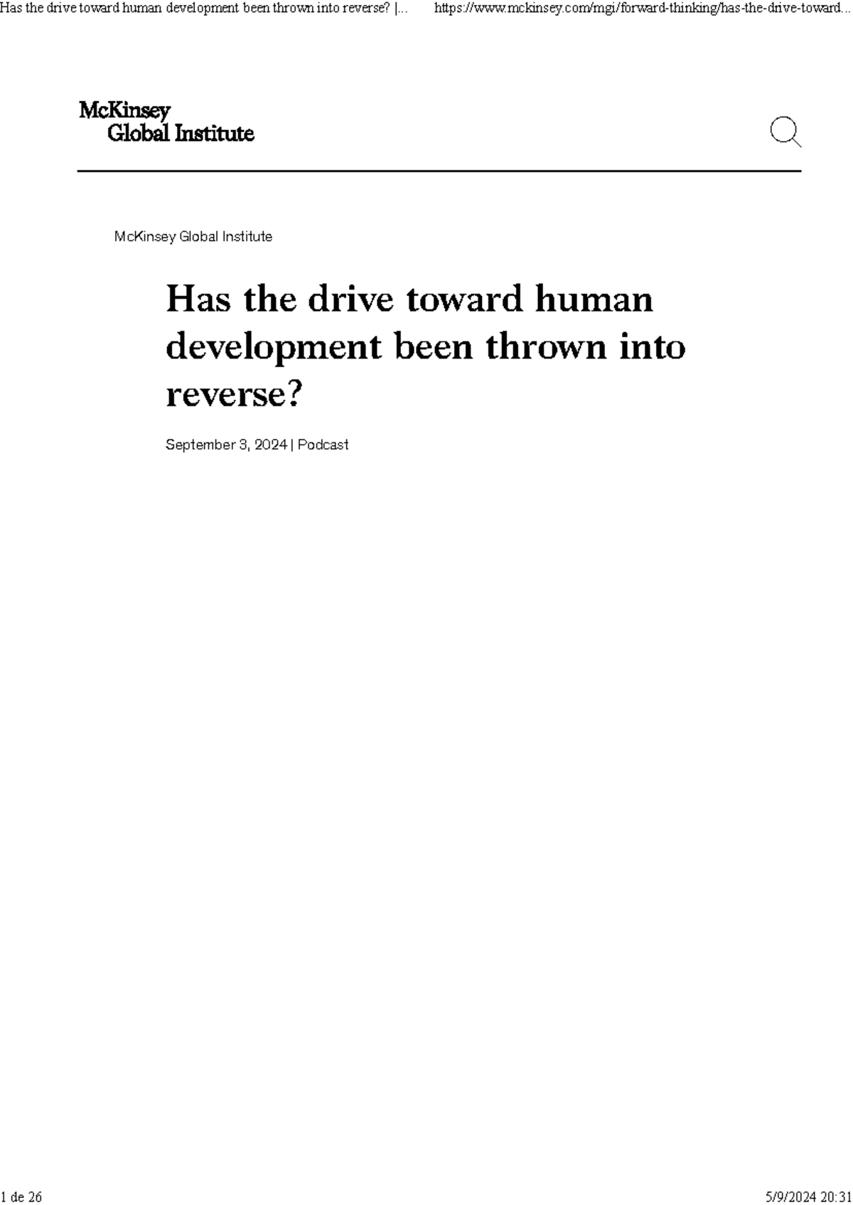 Has the drive toward human development been thrown into reverse Mc ...