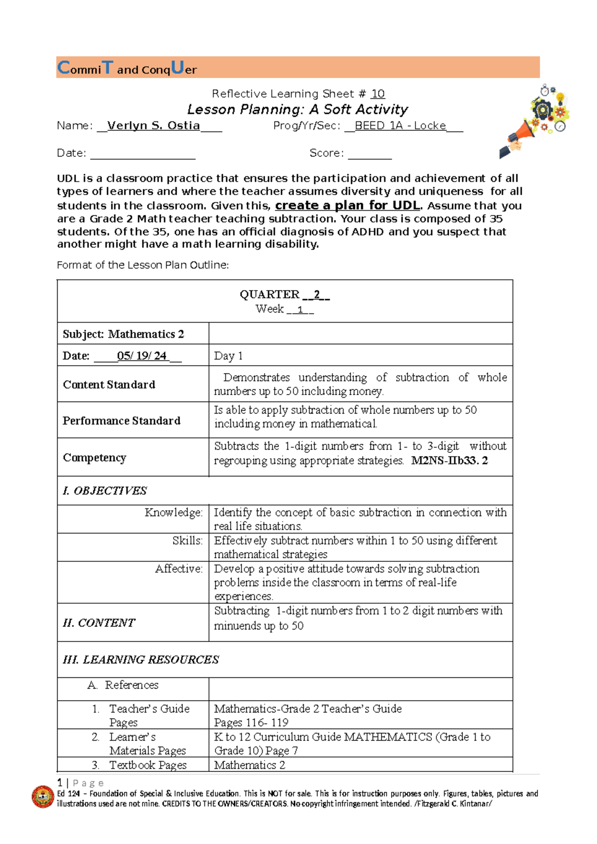 Ostia.2 - Revised Ed 124 Detailed Lesson Plan - CommiT and ConqUer ...