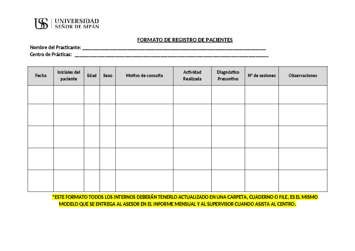 3. Formato DE Registro DE Pacientess - FORMATO DE REGISTRO DE PACIENTES ...