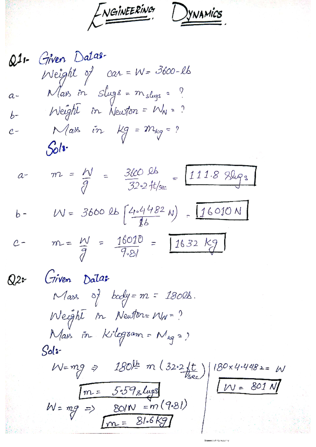 E Dynamics Assignment 1 - Engineering dynamics - StuDocu