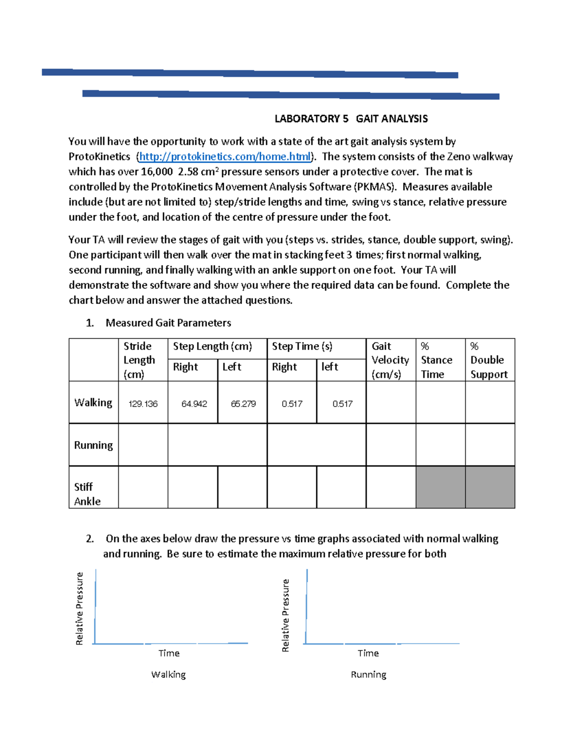 KINE 3030 Laboratory 5: GAIT Analysis - LABORATORY 5 GAIT ANALYSIS - Studocu