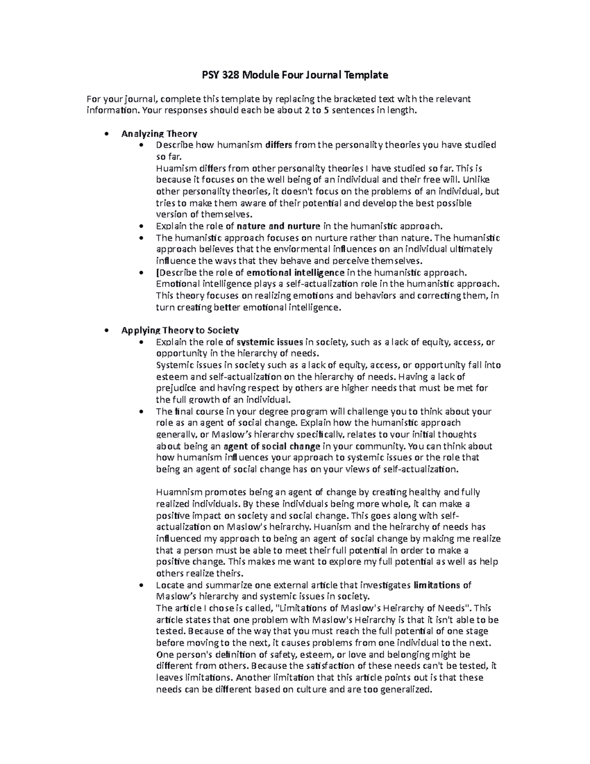 PSY 328 Module Four Journal - Your responses should each be about 2 to ...