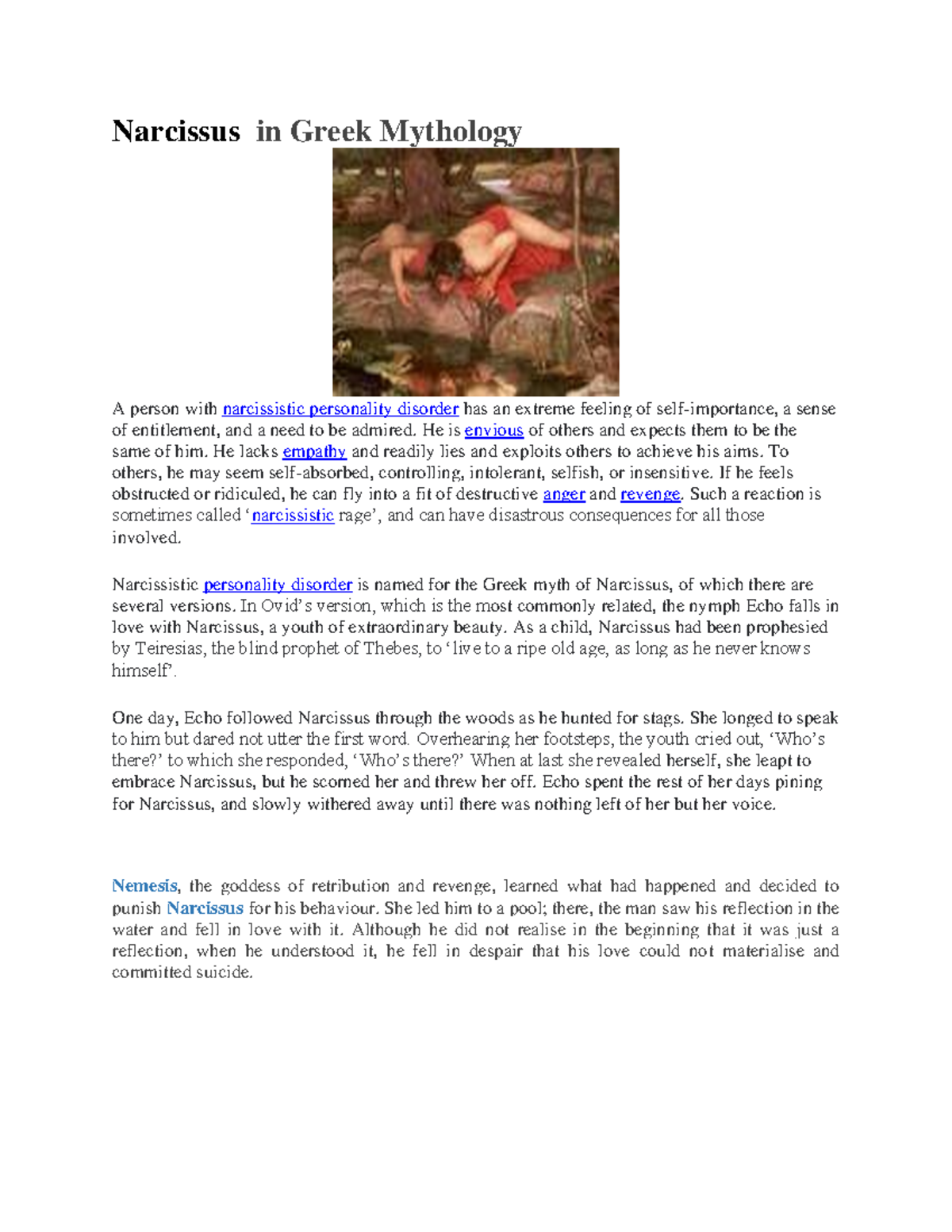 Narcissus in Greek Mythology - He is envious of others and expects them ...