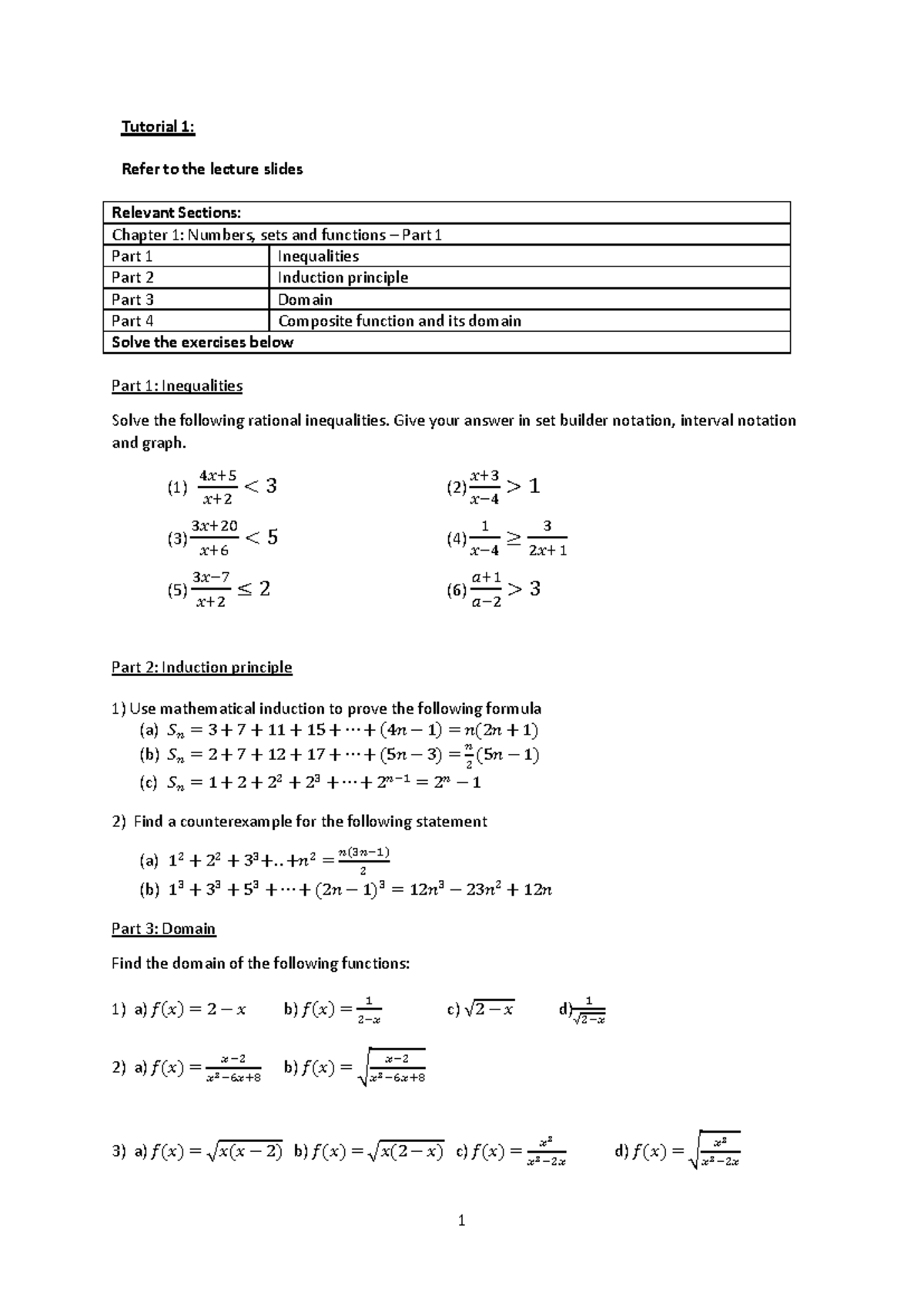 Tut 1 - Calculus and Application - 1 Tutorial 1: Refer to the lecture slides Relevant Sections ...
