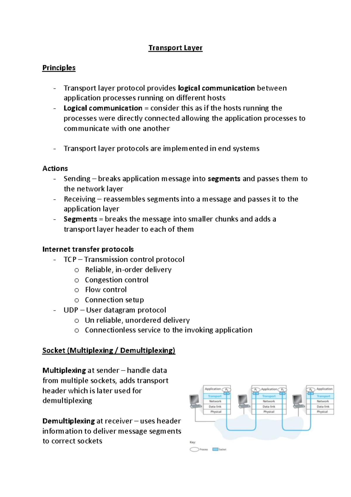 Transport Layer - notes - Transport Layer Principles Transport layer ...
