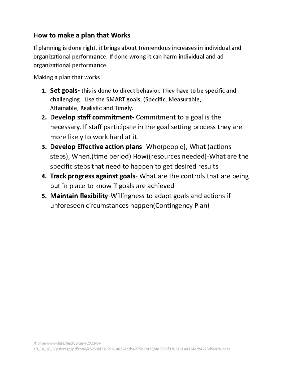 Planning - exam materials - How to make a plan that Works If planning ...