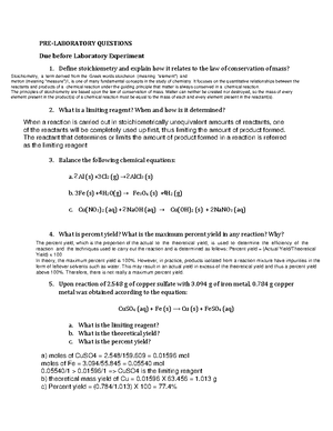 Experiment 7 Acid base titration CHEM 1111 - PRE-LABORATORY QUESTIONS ...