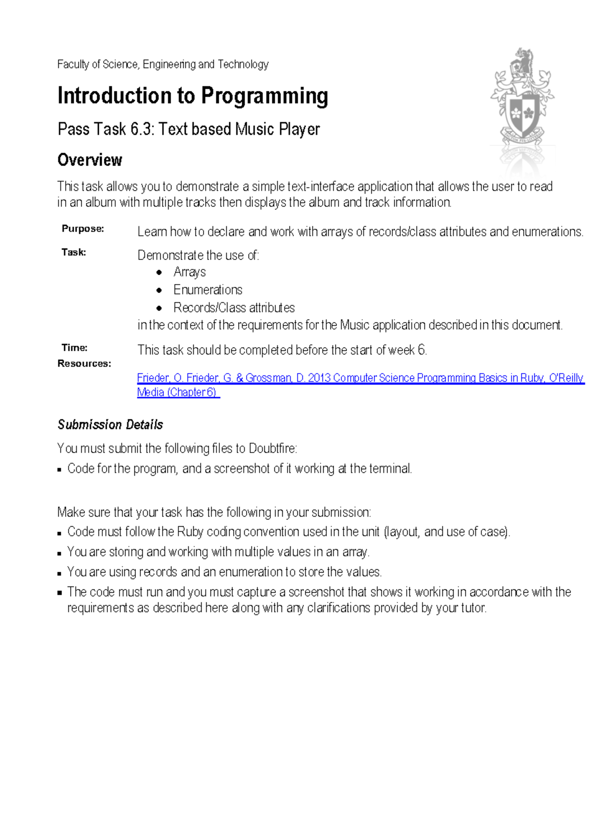 6 Pass Task Faculty Of Science Engineering And Technology Introduction To Programming Pass