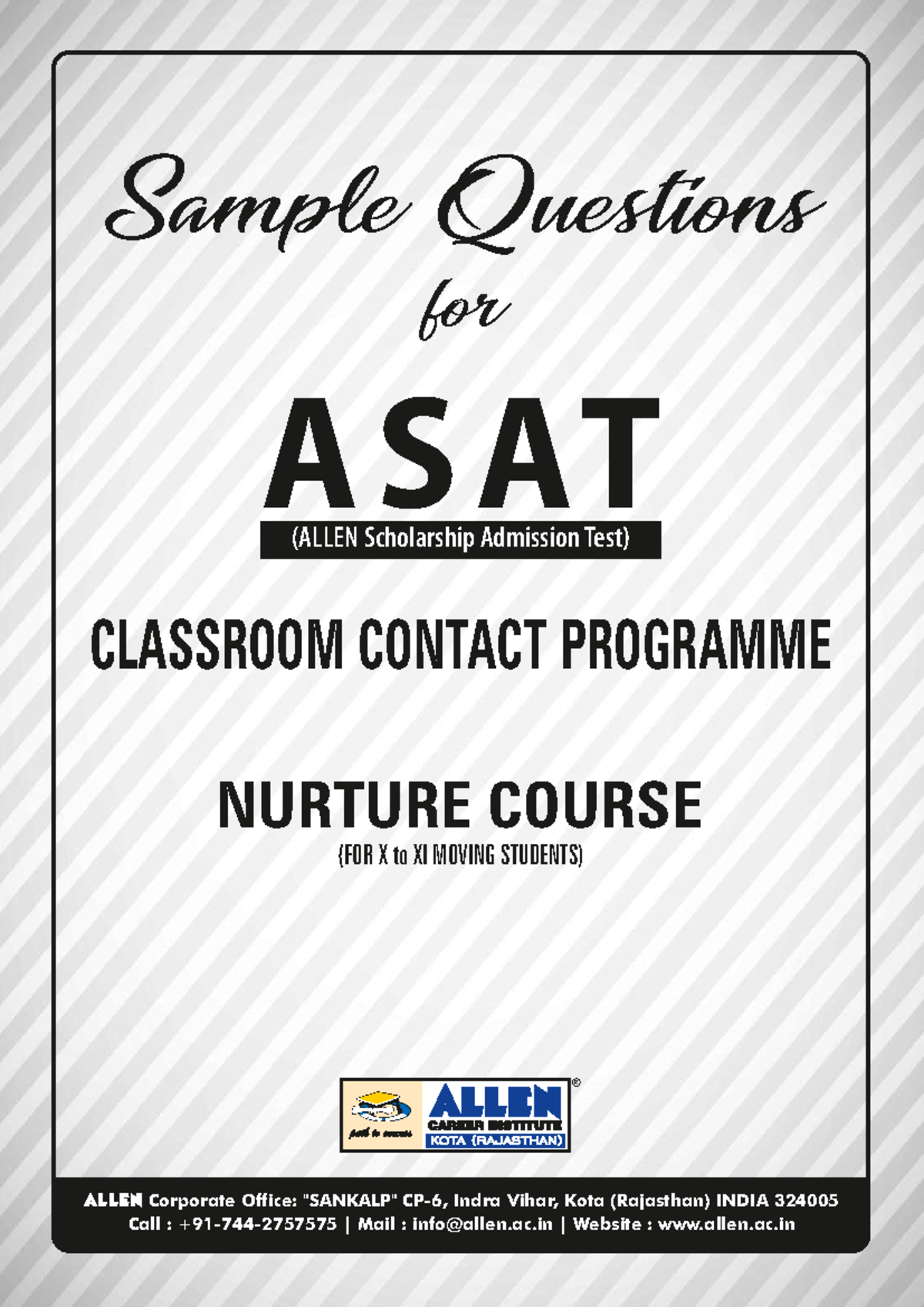 Class XI-(Nurture) Sample-TEST- Paper - ® ALLENCorporate Office ...