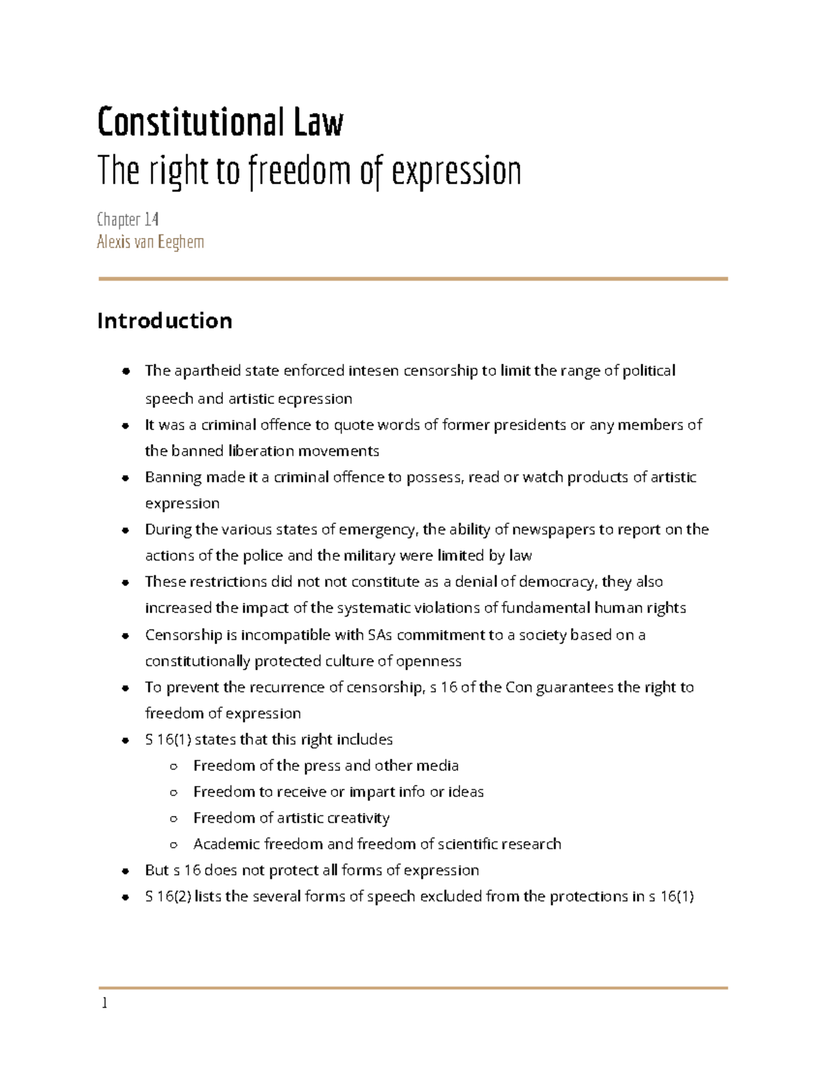 Right to freedom of expression - Wits University - Studocu