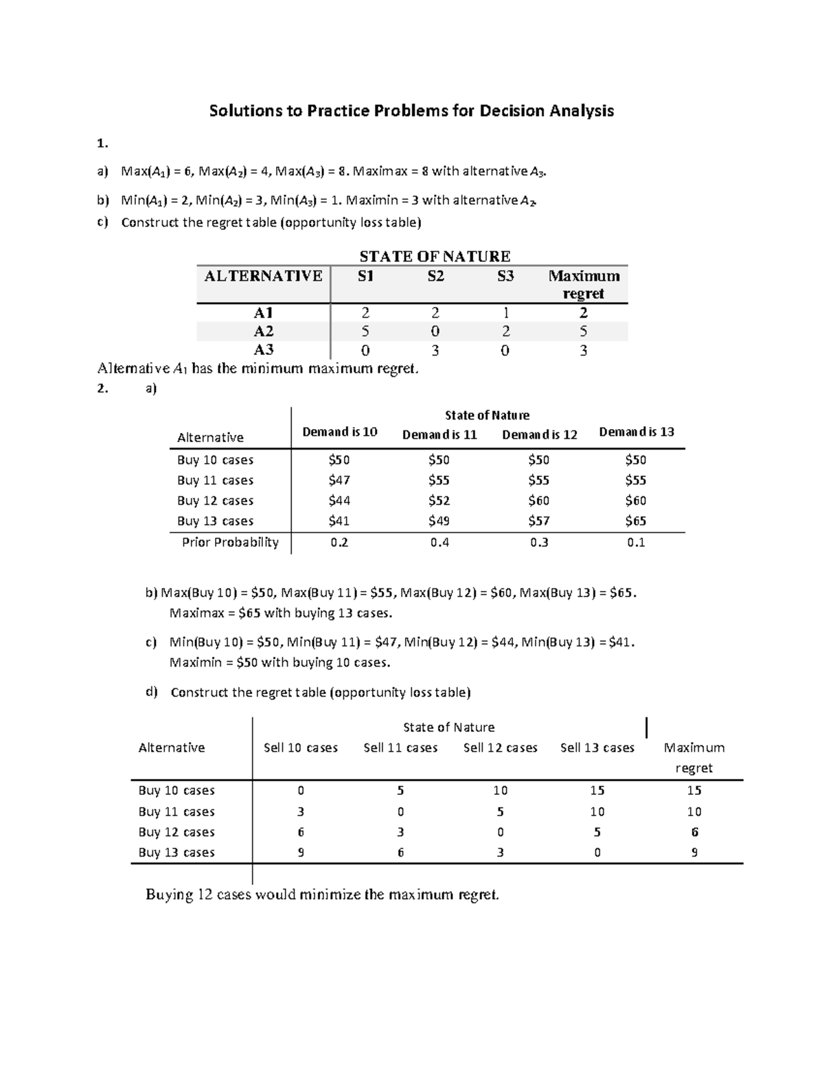Solutions Decision Analysis v2 - Solutions to Practice Problems for ...