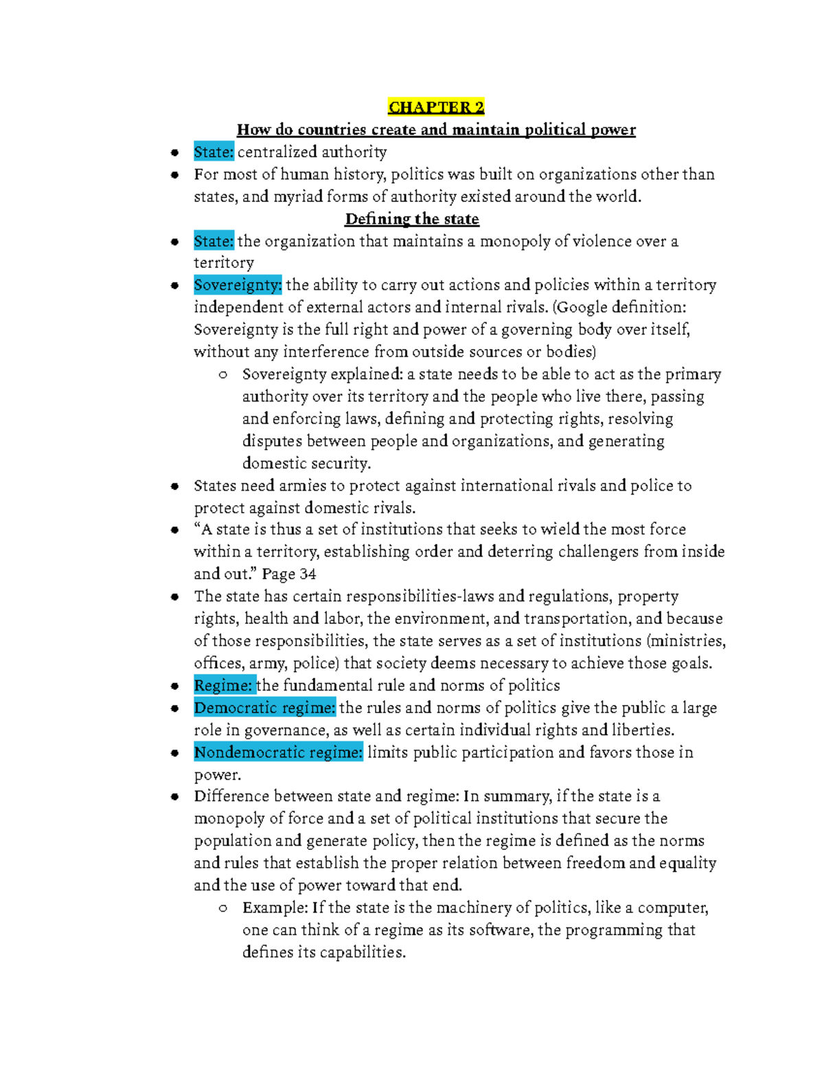 POLS-Y Chapter Notes - CHAPTER 2 How do countries create and maintain ...