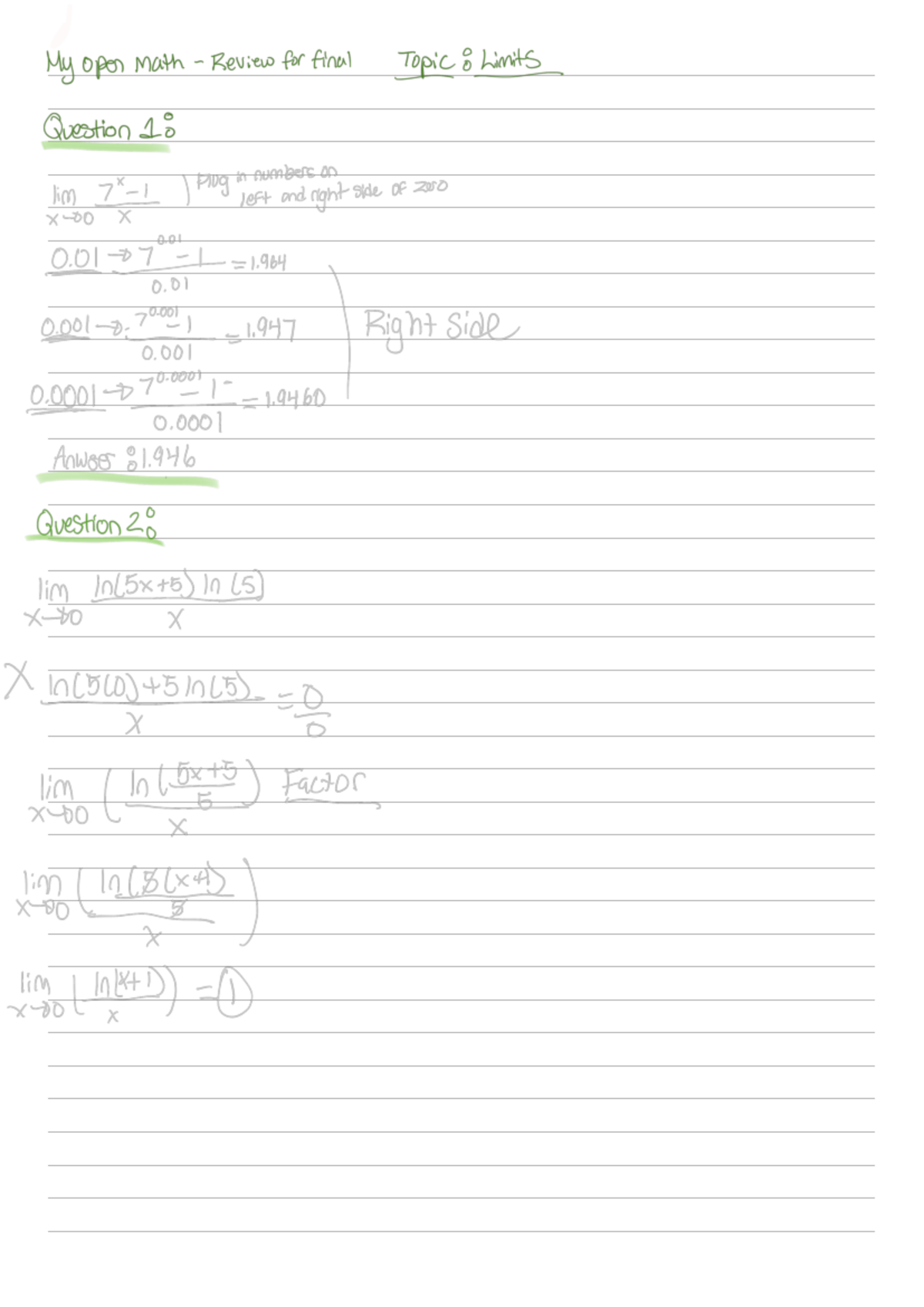 Limits practice - FINAL REVIEW - My open Math Review for final Topic ...