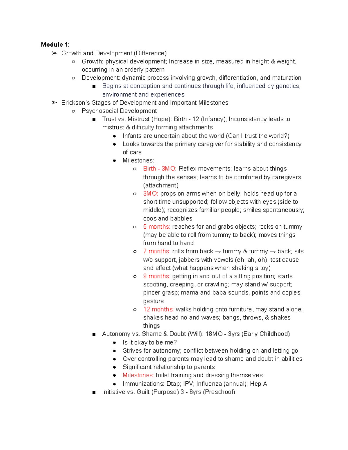 Exam 1 Study Guide - Module 1: Growth and Development (Difference ...