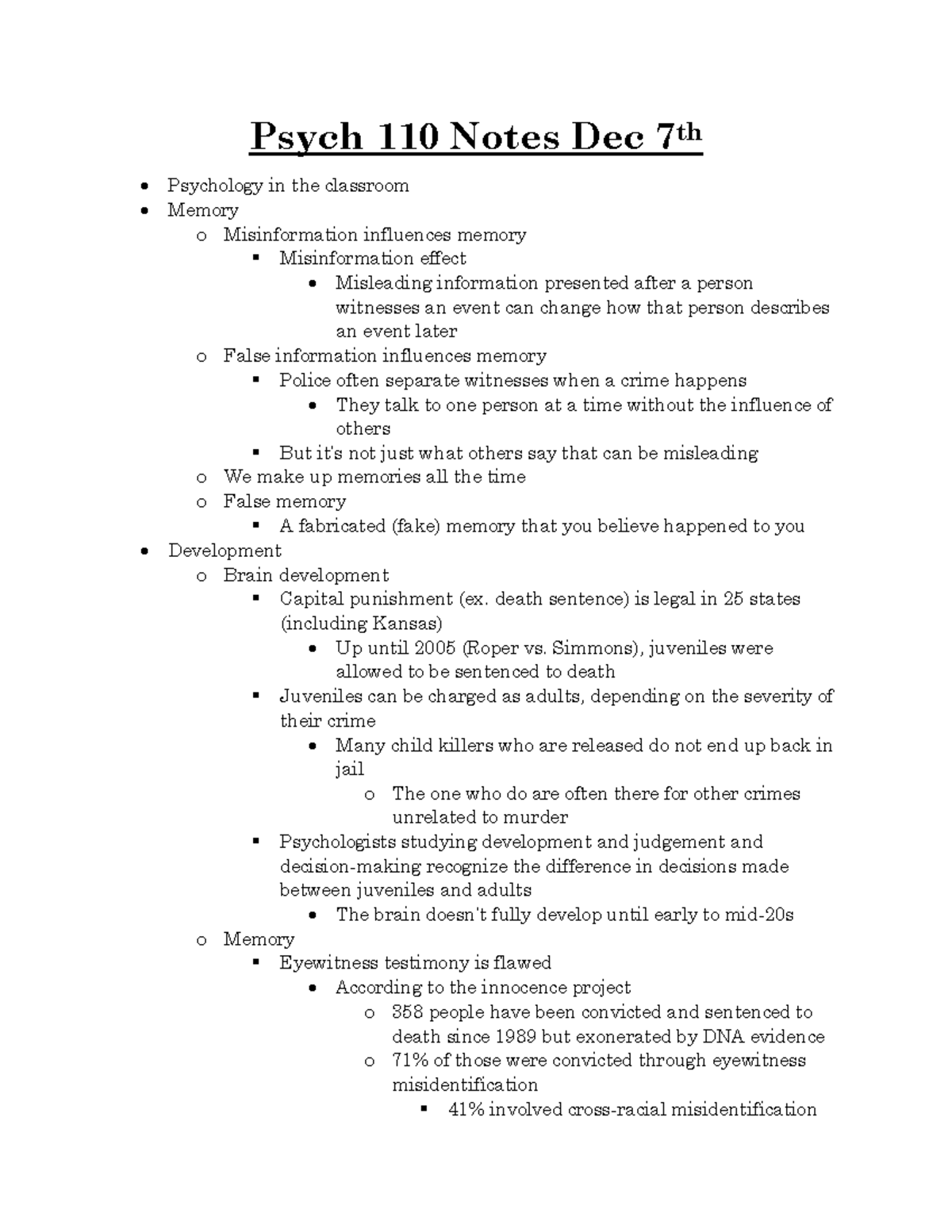 Psych 110 Notes Dec 7th - Fall 2021 - 8 week course - Psych 110 Notes ...