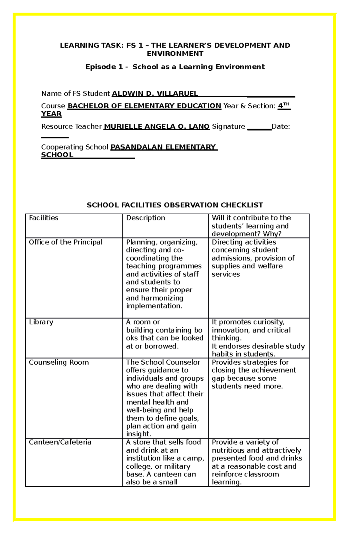 Learning TASK - Be Happy - LEARNING TASK: FS 1 – THE LEARNER’S ...