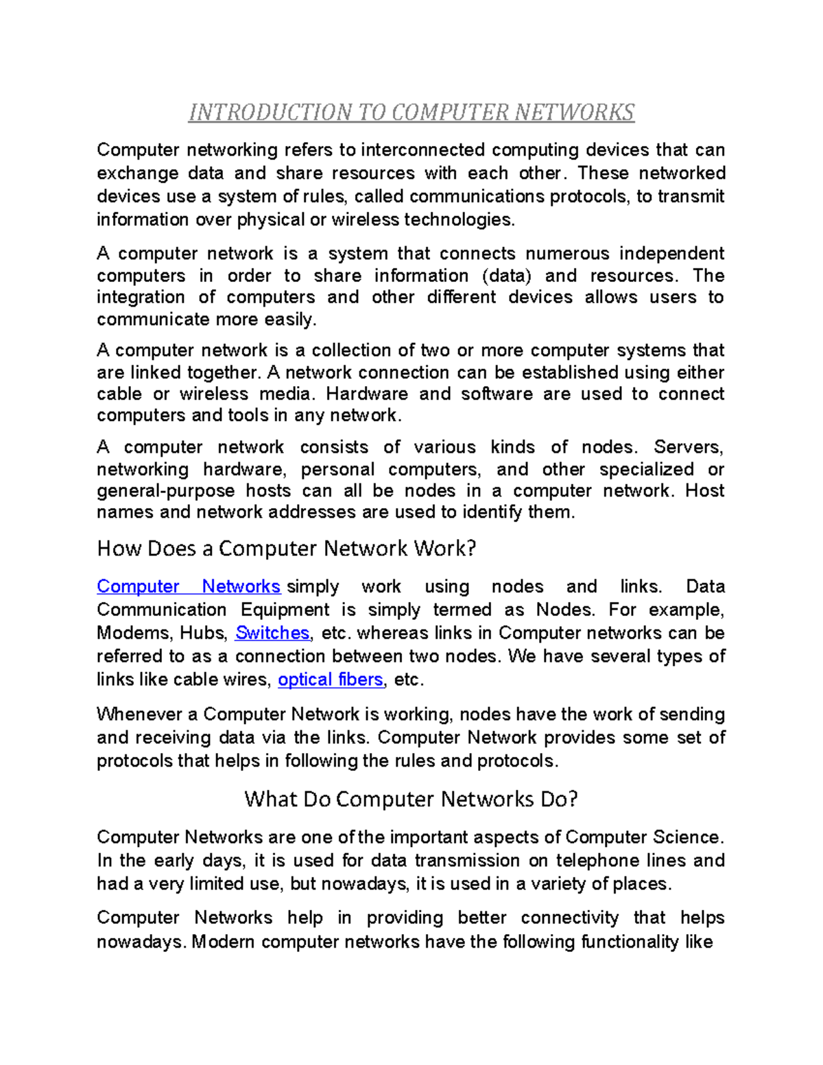 Basic Introduction To Computer Networks Introduction To Computer Networks Computer Networking