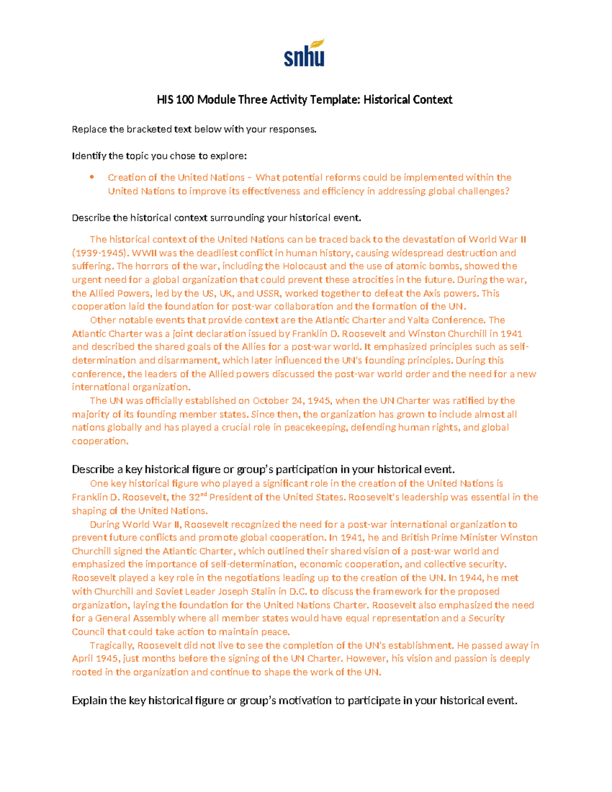 Mod 3 activity 1-1 - HIS 100 Module Three Activity Template: Historical Context Replace the ...