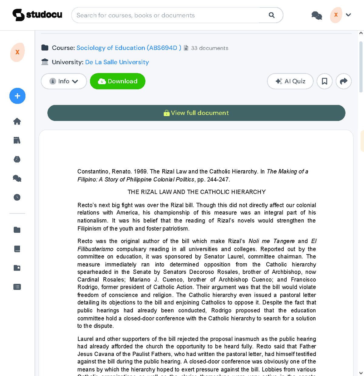 Constantino-The Rizal Law and the Catholic Hierarchy - Page 1 of 3 pp ...