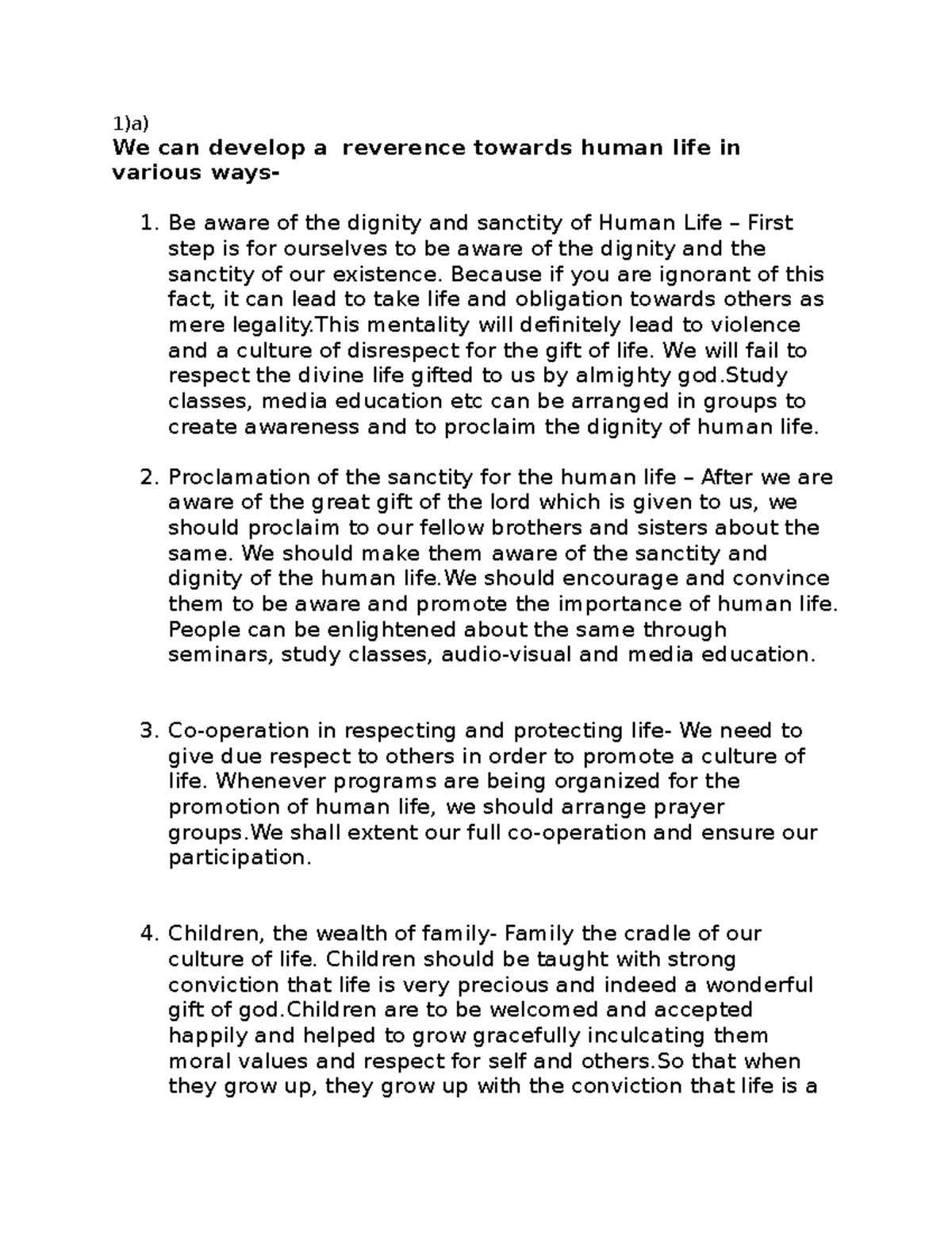 Catechism test- Jobel - gkuyg - 1)a) We can develop a reverence towards ...