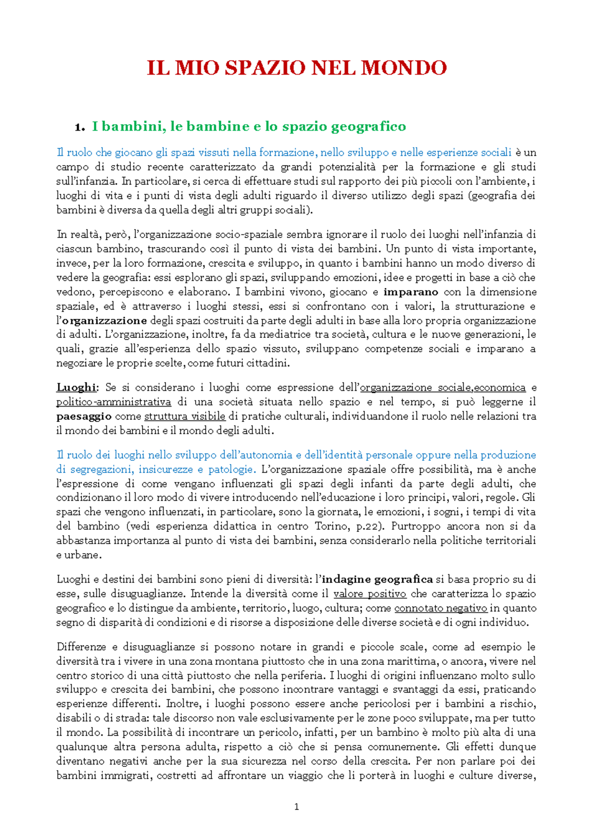 Riassunto Il mio spazio nel mondo. Geografia per la scuola dell ...