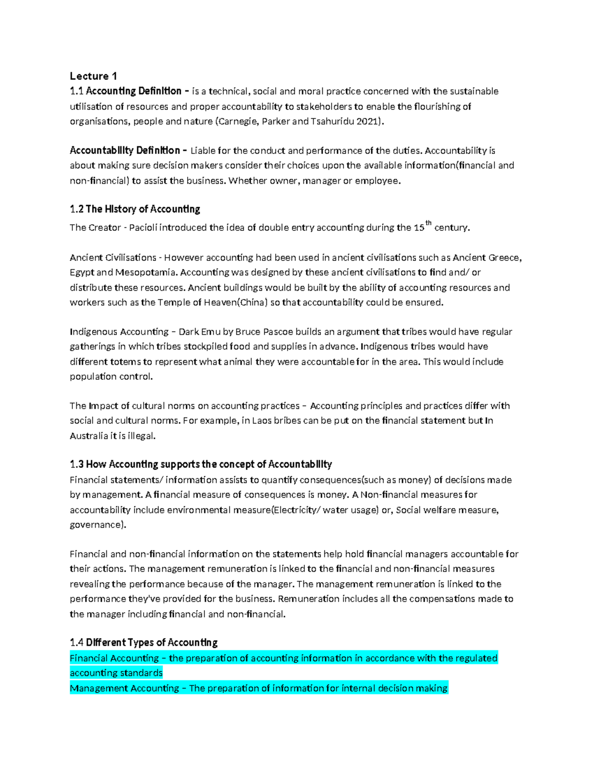 Accounting And Accountability Notes - Lecture 1 1 Accounting Definition ...