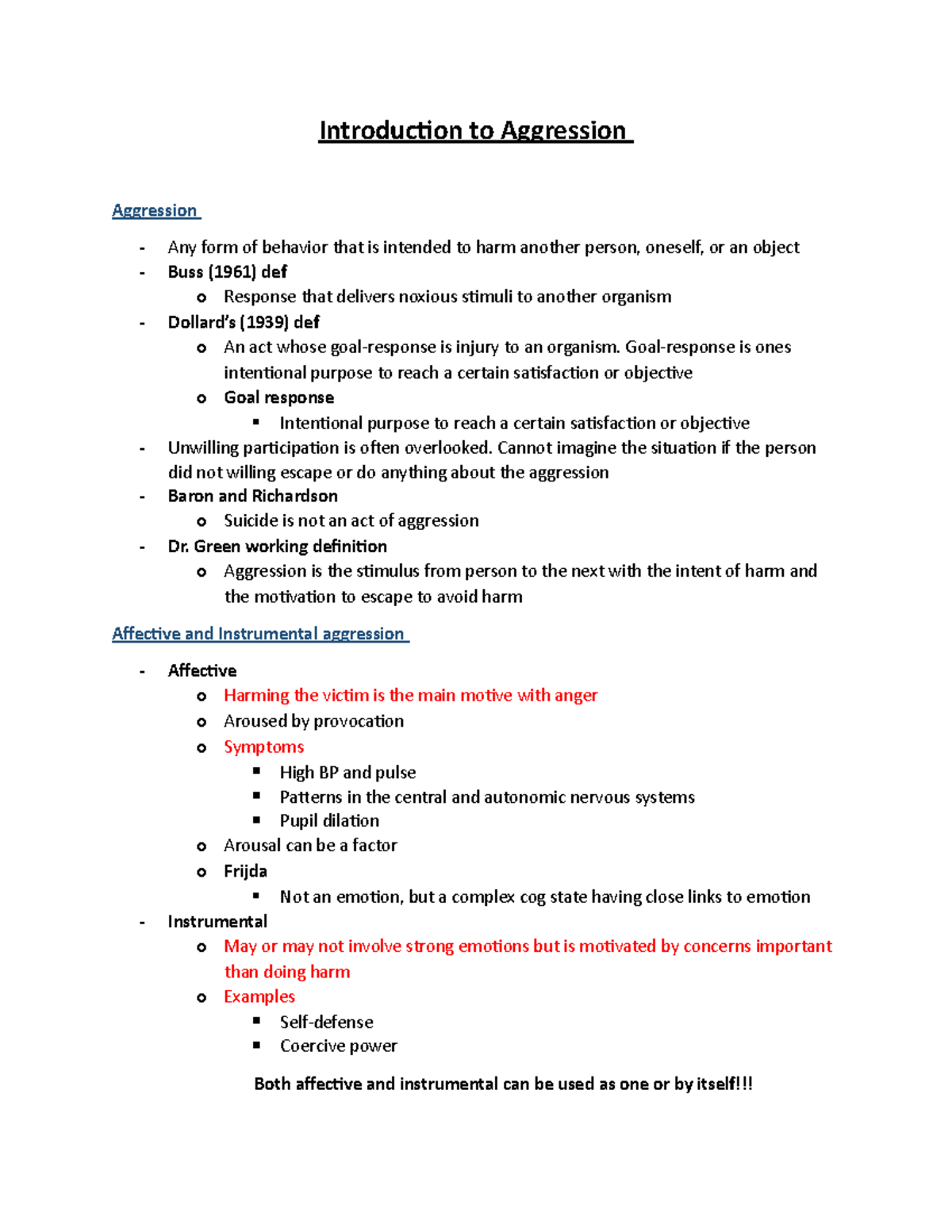 Chapter 1 Agression - Lecture notes 1 - Introduction to Aggression ...