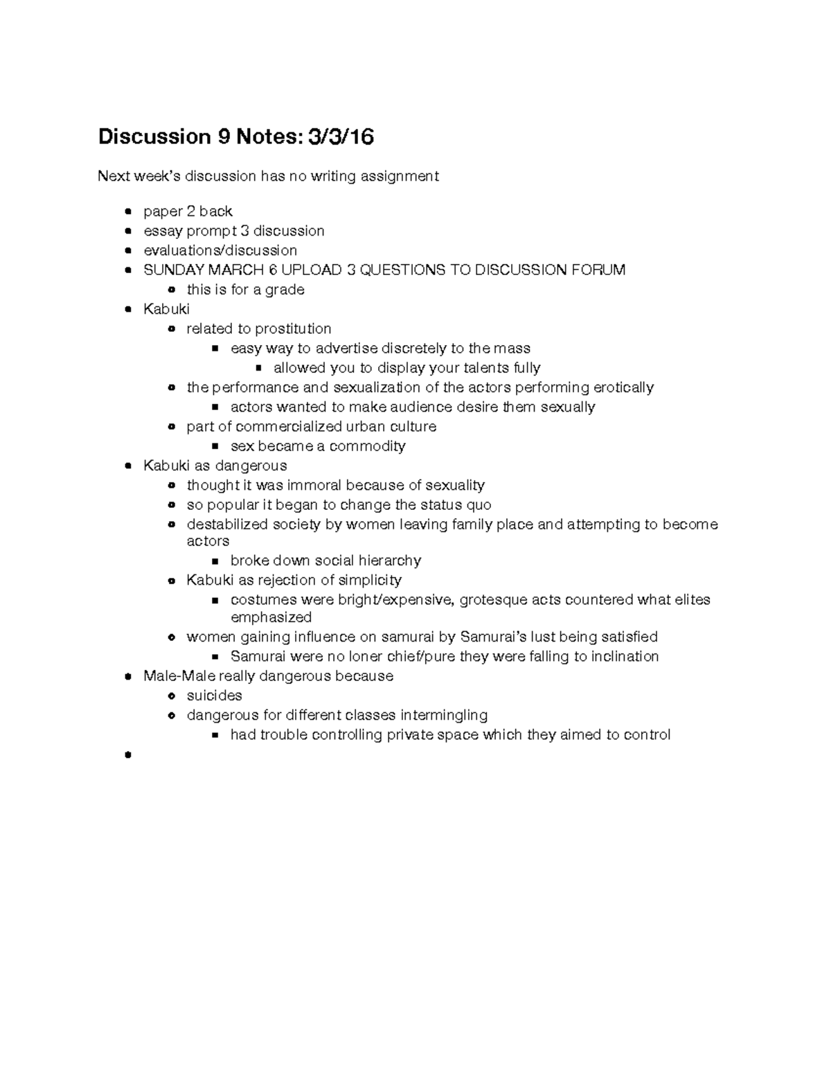 Hist 9C - Discussion 9 - Discussion Notes - Discussion 9 Notes: 3/3/16 ...