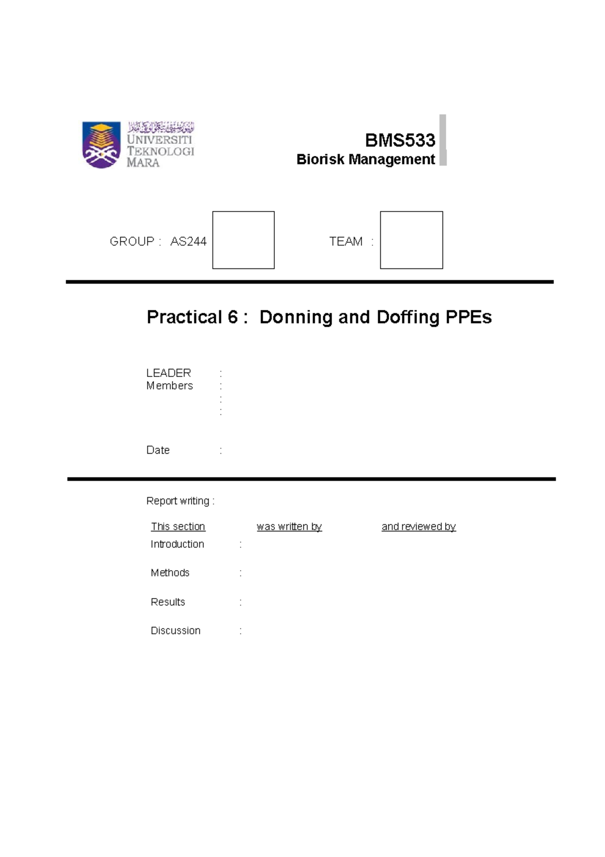 PRAC 6 Donning Doffing v1 - GROUP : AS244 TEAM : Practical 6 : Donning ...