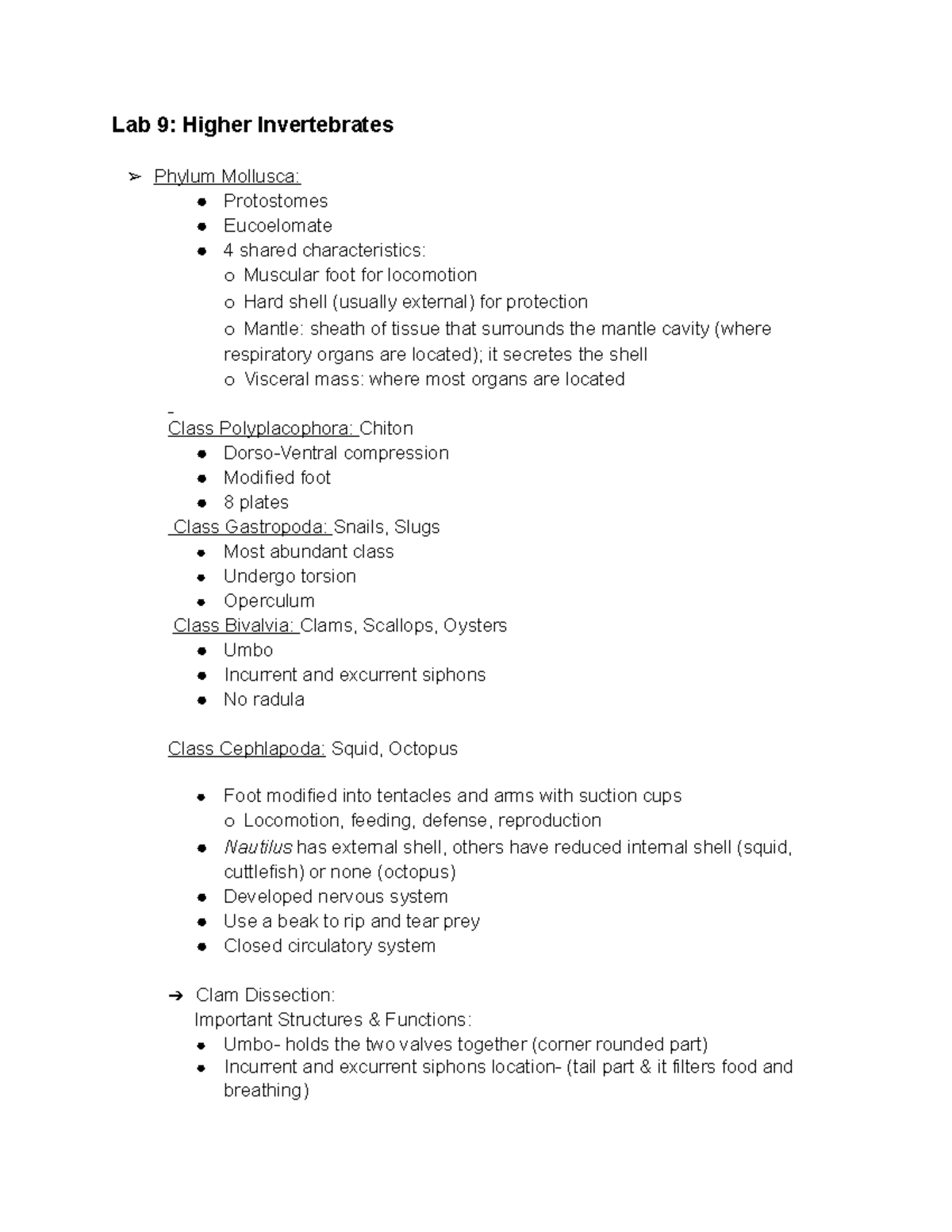 Lab 9 bio - overview of each lab with main points - Lab 9: Higher ...