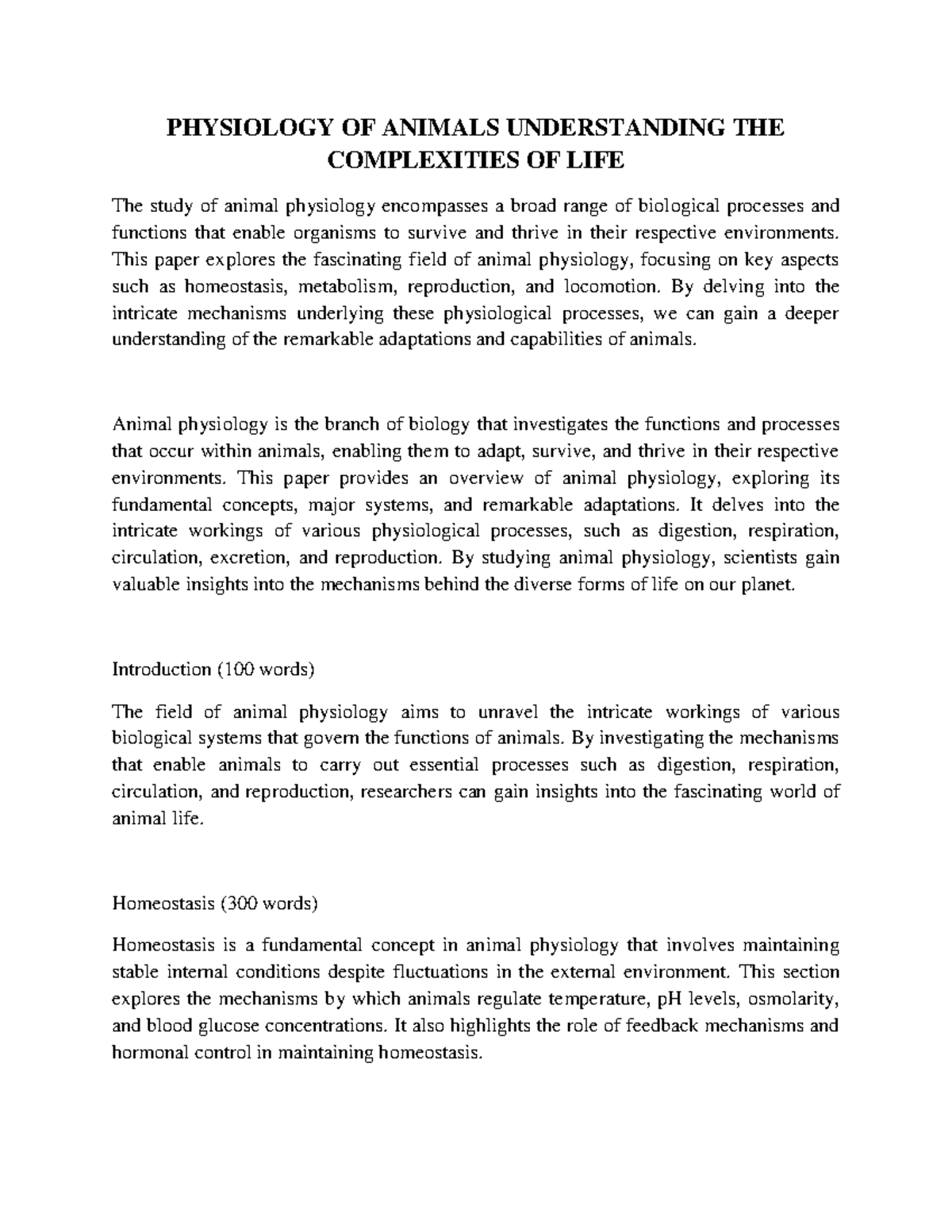 Physiology OF Animals Understanding THE Complexities OF LIFE - BIOL1431 ...