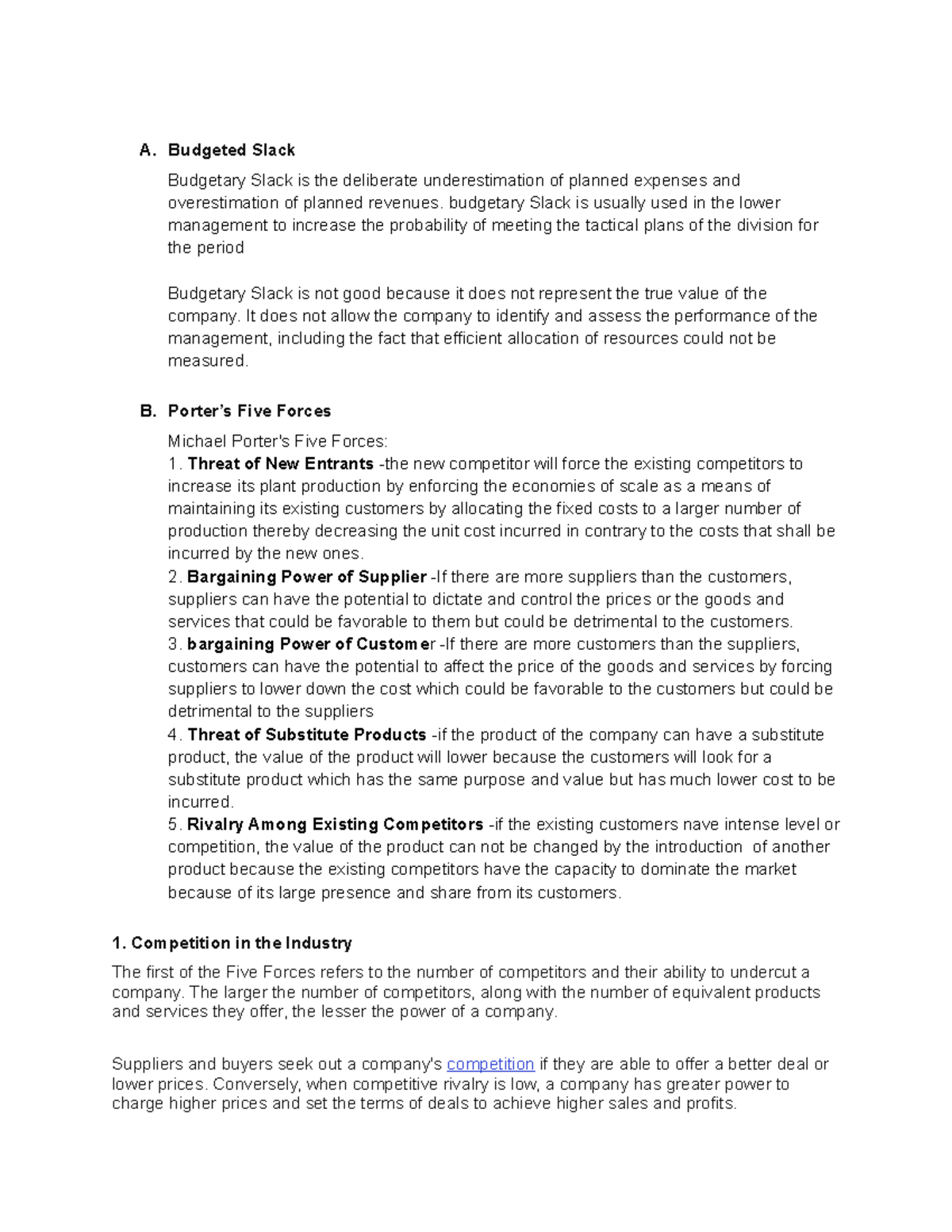 Example Topics FOR Essay - A. Budgeted Slack Budgetary Slack is the ...