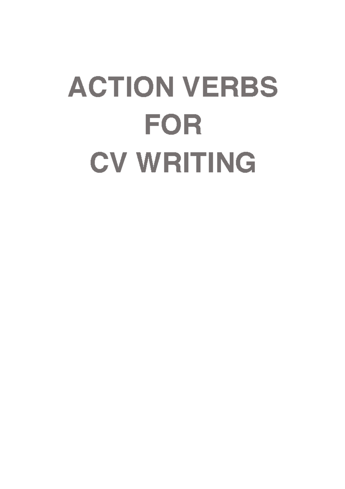 Action Verbs CV writing - ACTION VERBS FOR CV WRITING You Led a Project ...