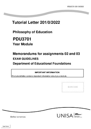 PDU memo - study material - PDU3701 - Unisa - Studocu