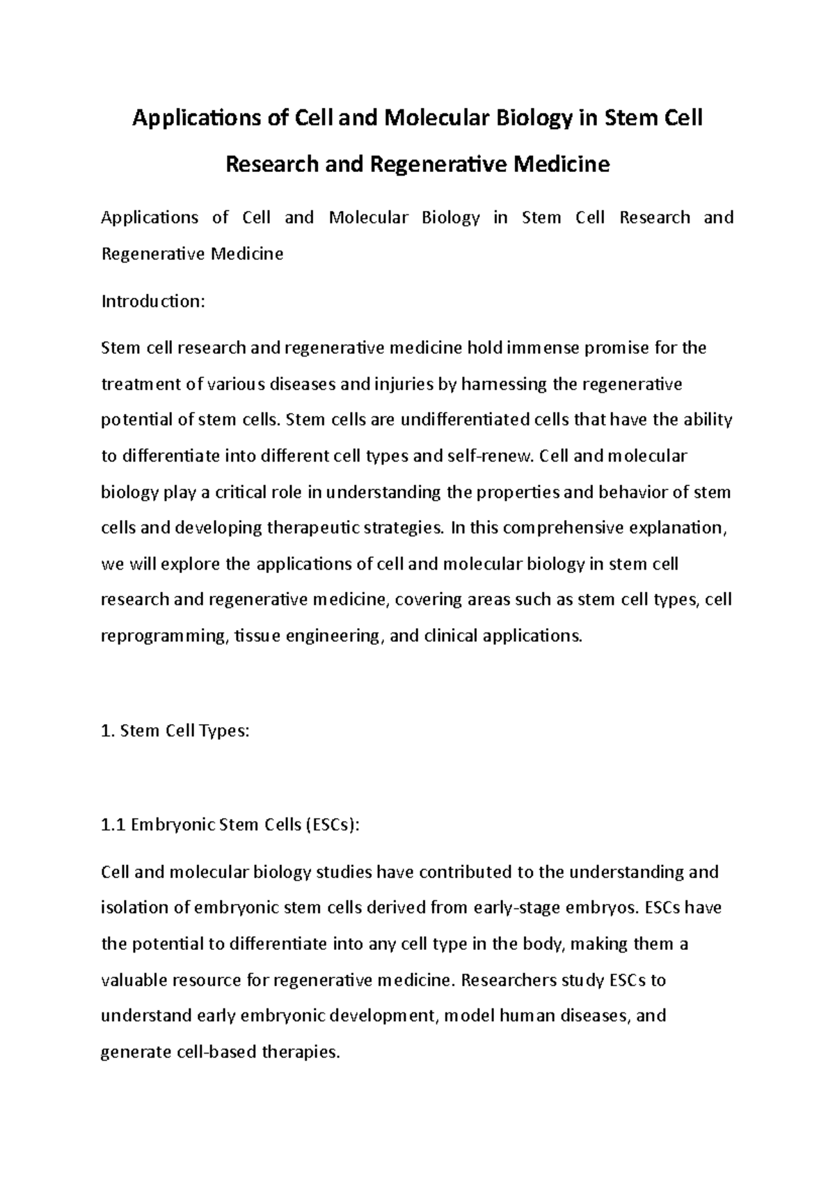 Applications of Cell and Molecular Biology in Stem Cell Research and ...