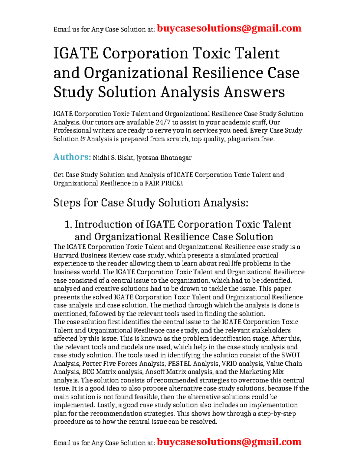 Case Solution iGATE Corporation Toxic Talent and Organizational Resilience - IGATE Corporation ...