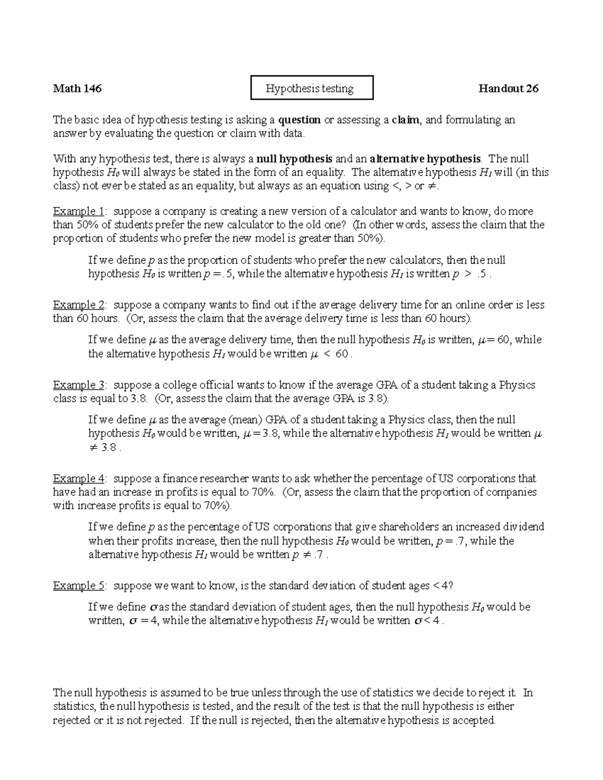 Hypothesis Testing Basics - Studocu
