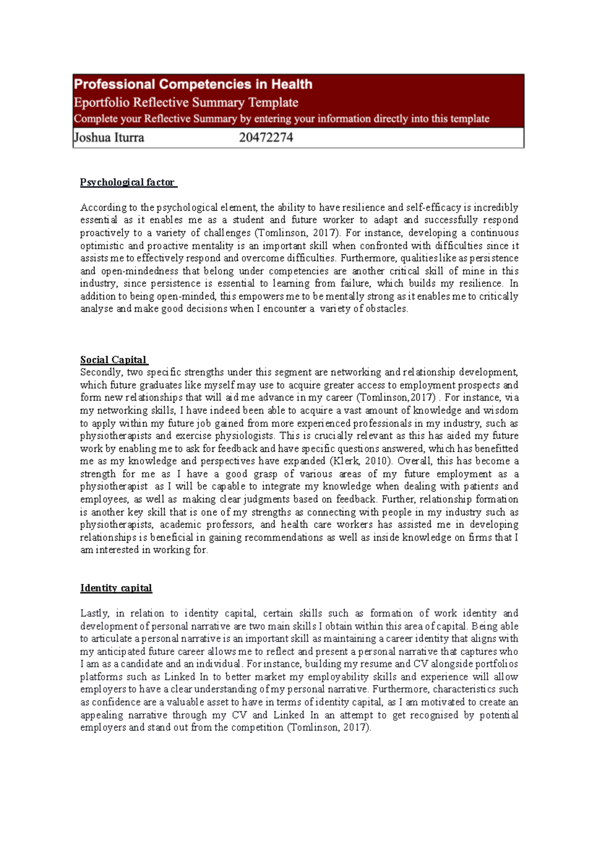 E-Portfolio - 20472274 - Psychological factor According to the ...