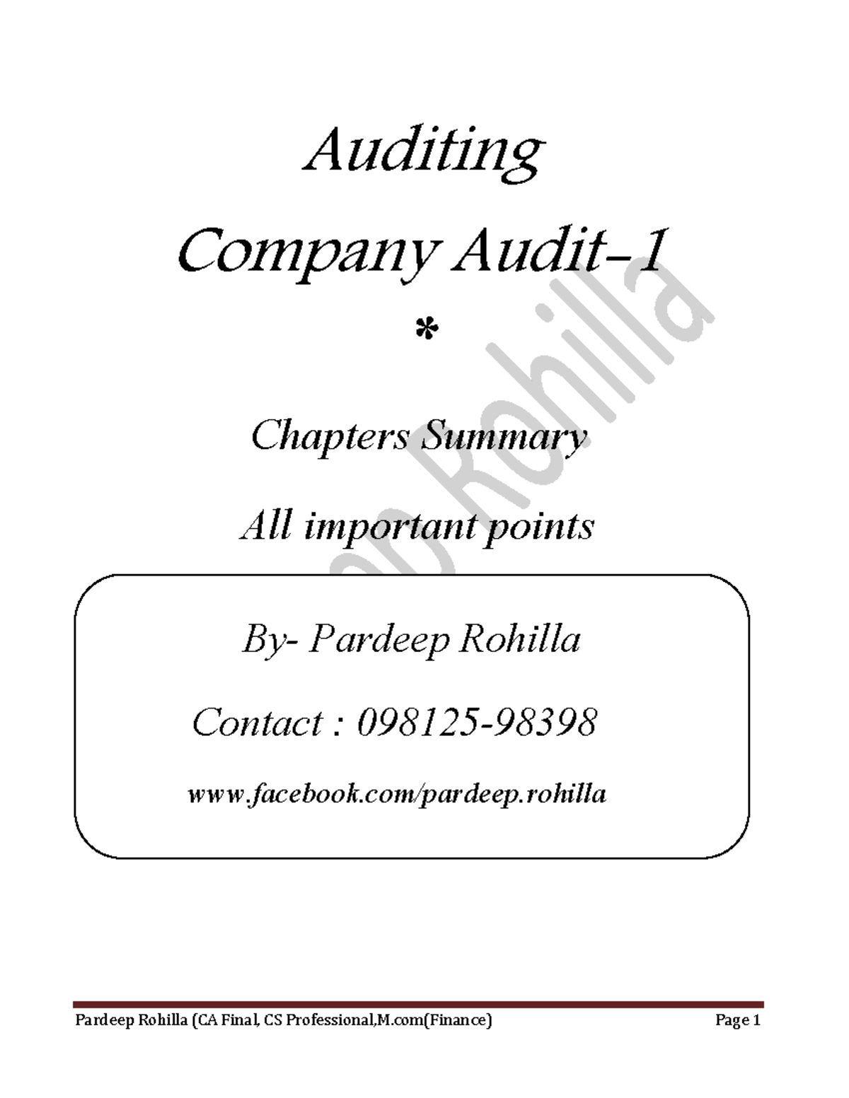 Company audit -1 - Auditing Company Audit- * Chapters Summary All ...