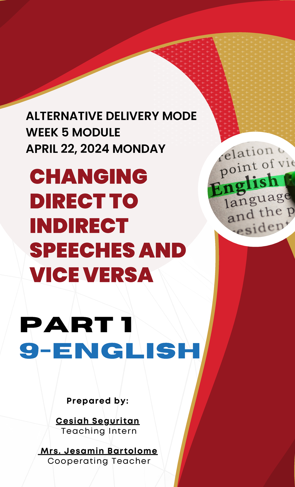 ADM APR 22 Monday English - ALTERNATIVE DELIVERY MODE WEEK 5 MODULE ...
