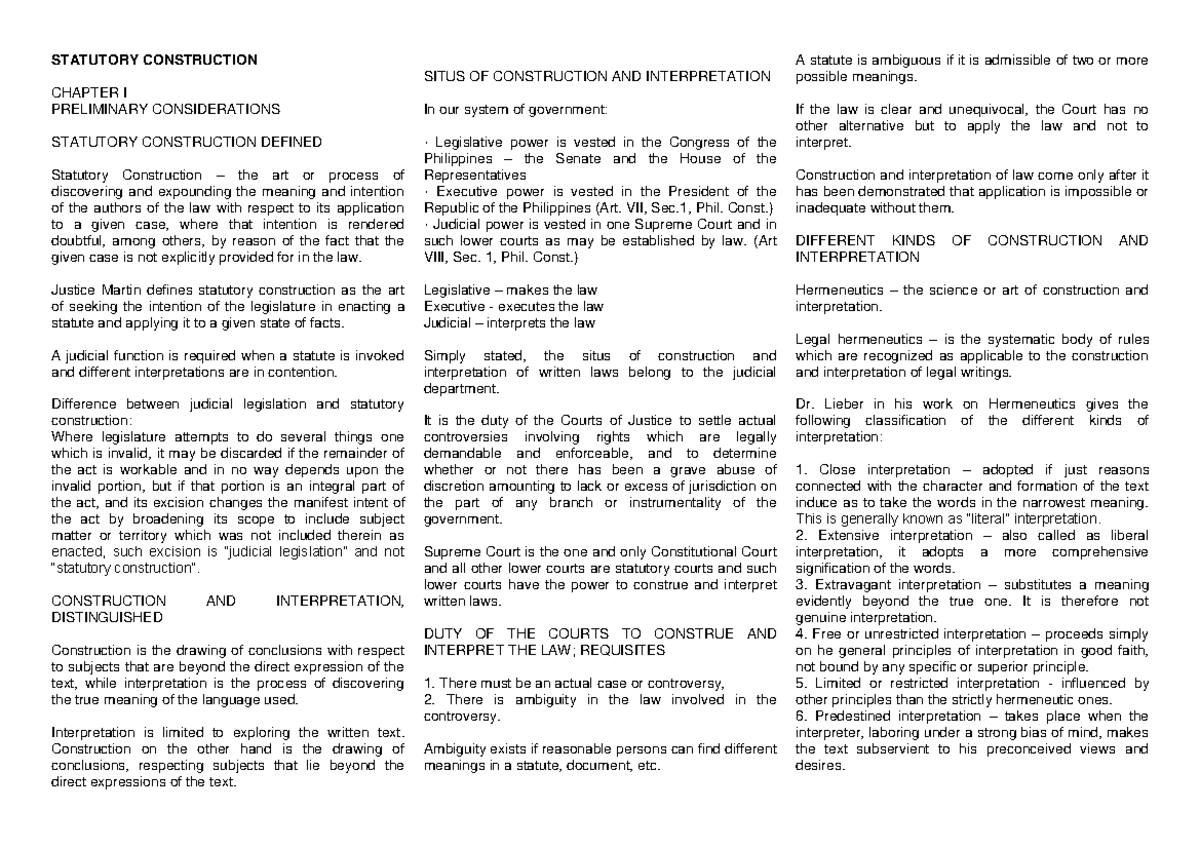Statcon- Agpalo-pdf - sdasd - STATUTORY CONSTRUCTION CHAPTER I PRELIMINARY CONSIDERATIONS ...