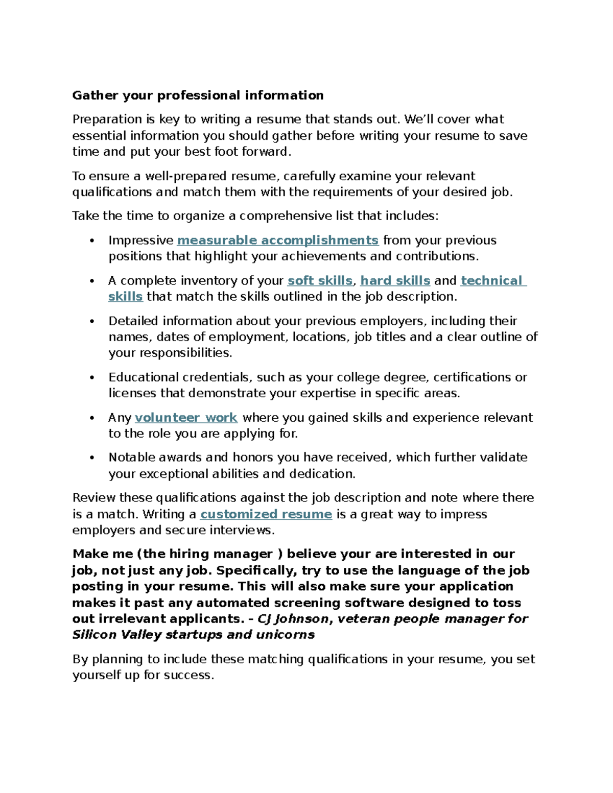 How to write resume - Gather your professional information Preparation ...