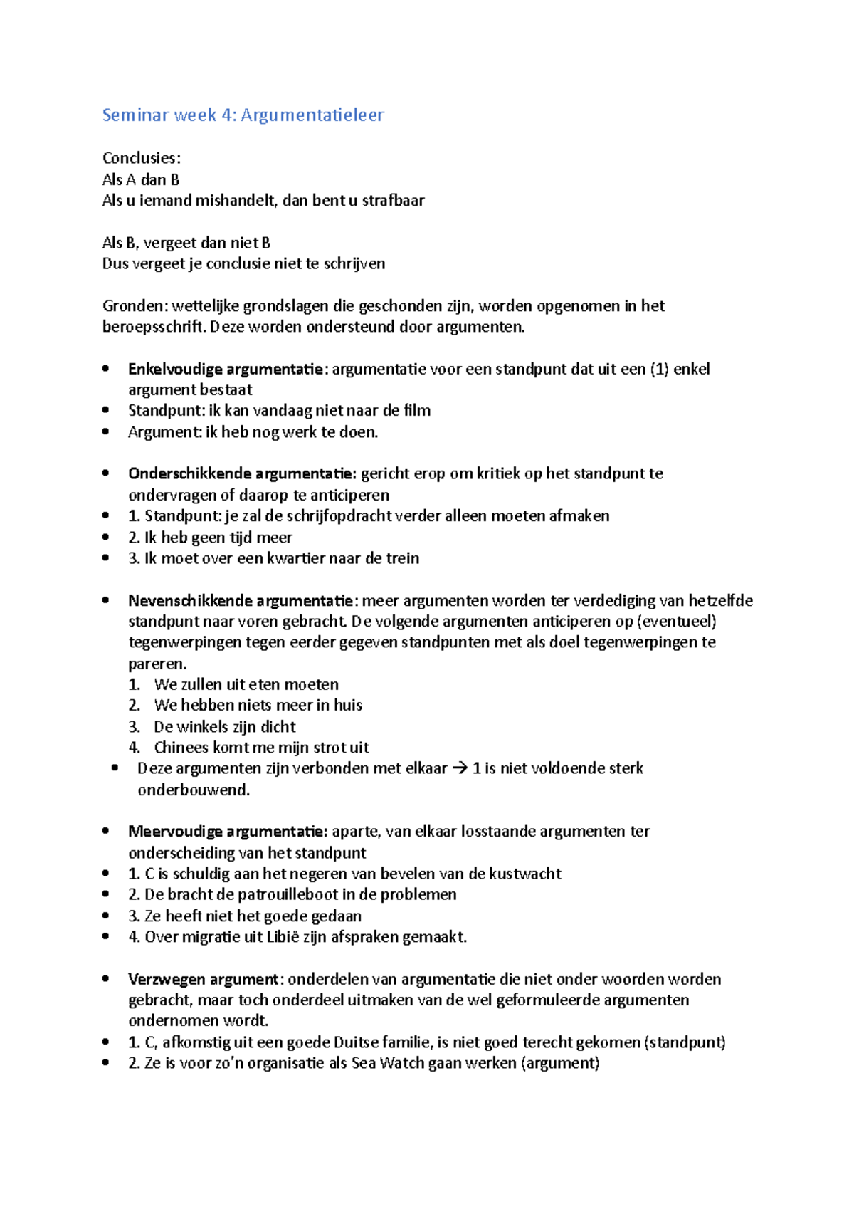 Seminar week 4 ffjl - Seminar week 4: Argumentatieleer Conclusies: Als ...
